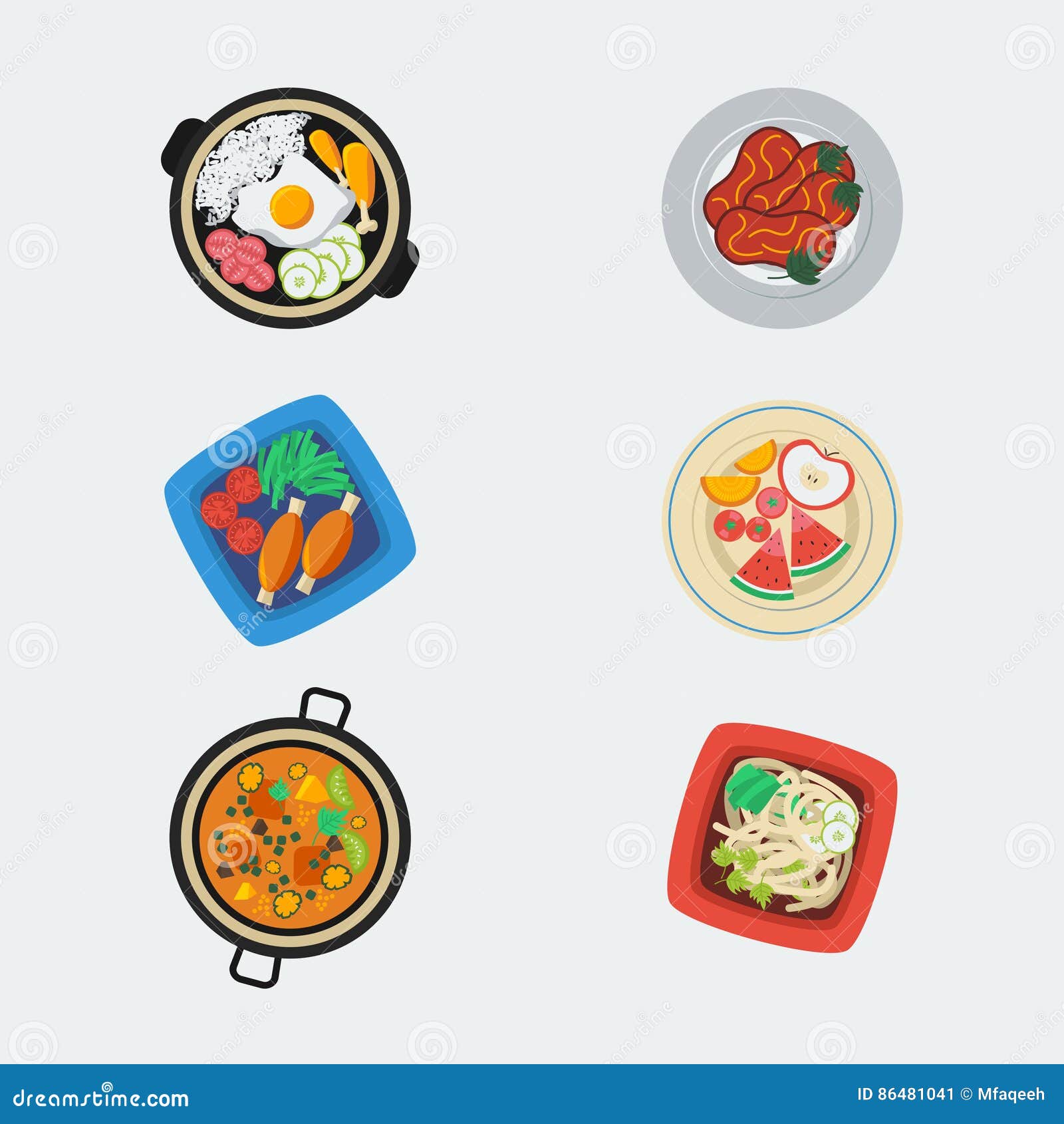 Various Top View Delicious Meals Vector Illustration Stock Vector ...