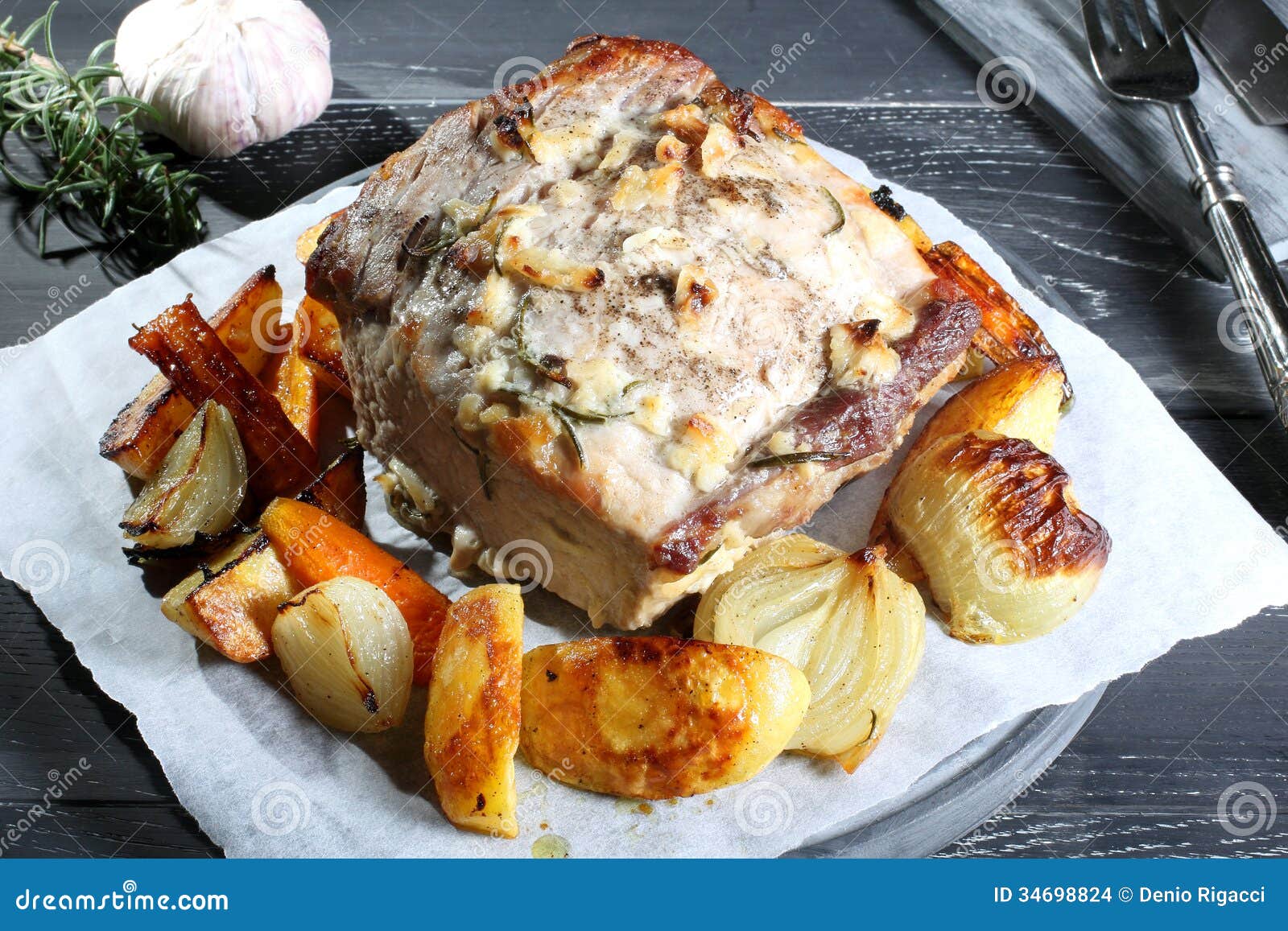 Delicious Meat Gray Background Stock Photo - Image of gourmet, potato ...