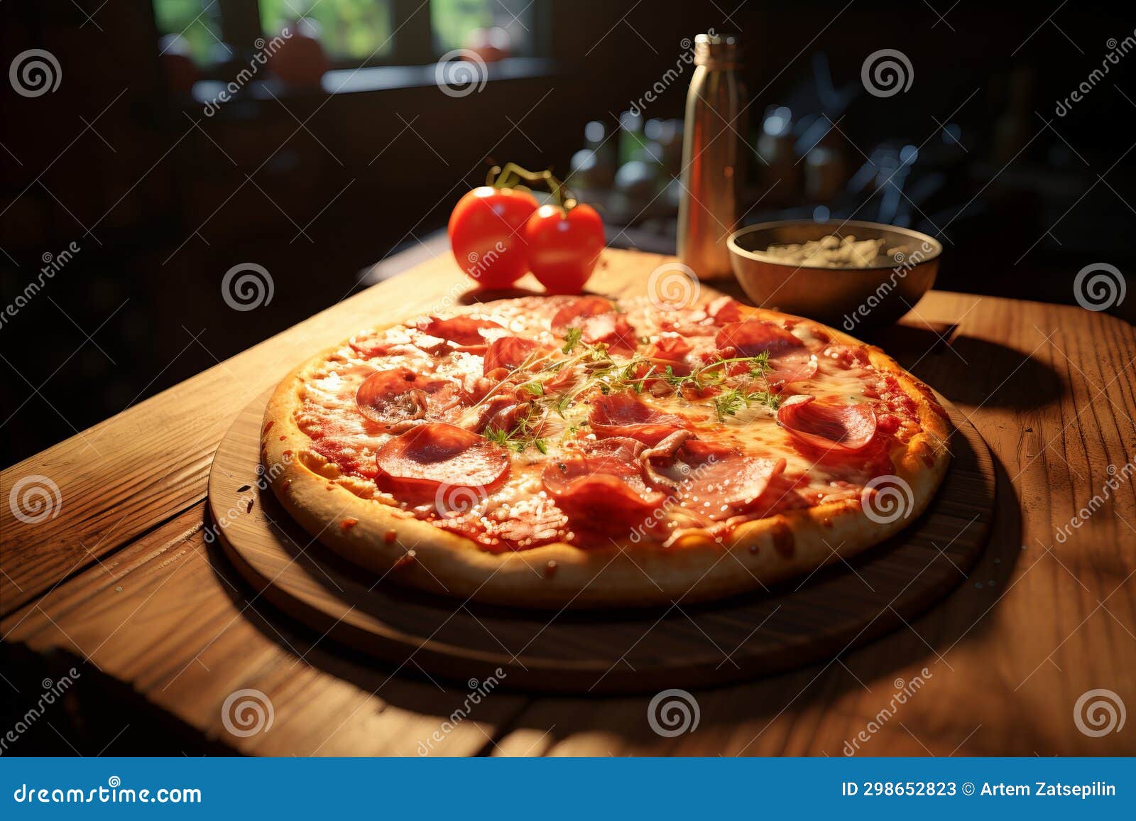 Delicious Meat Pizza Loaded with Ham and Cheese Stock Illustration ...