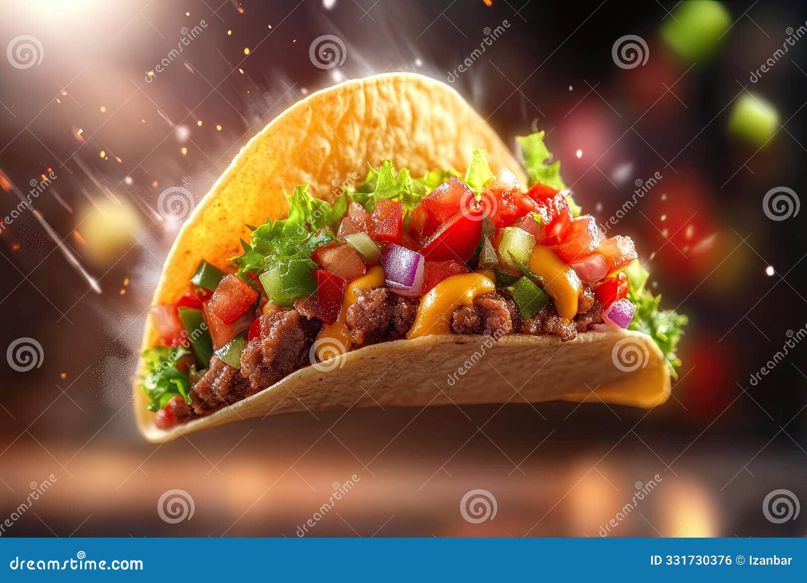 Delicious Mexican Taco Flying in Air Generative AI Stock Illustration ...