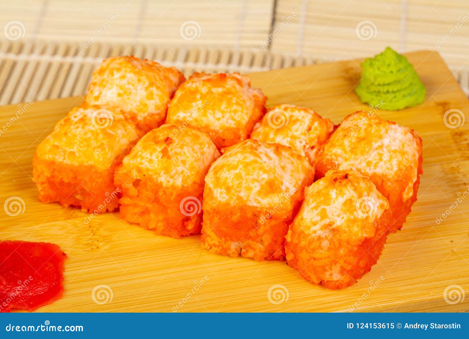 Delicious Miami rolls stock image. Image of baked, salmon - 124153615