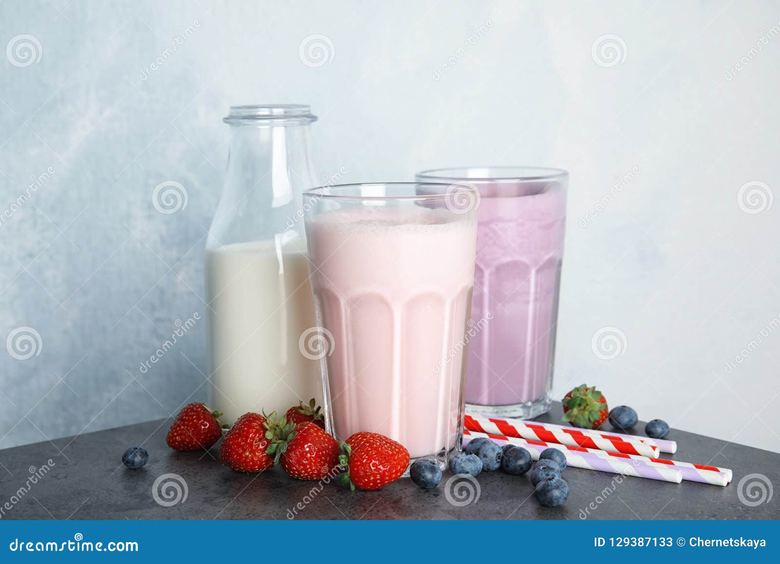 Delicious Milk Shakes and Ingredients on Table Stock Image - Image of ...