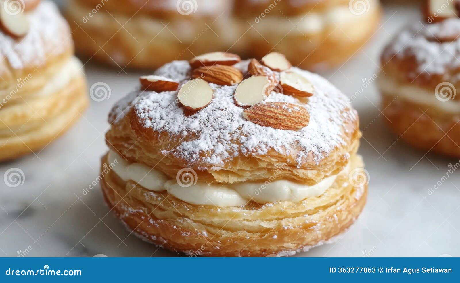 Delicious Mini Almond Cream Puffs Stock Illustration - Illustration of ...