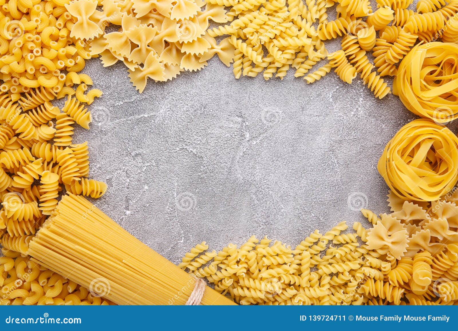 Delicious Mixed Pasta on a Grey Concrete Background, Frame Stock Image ...