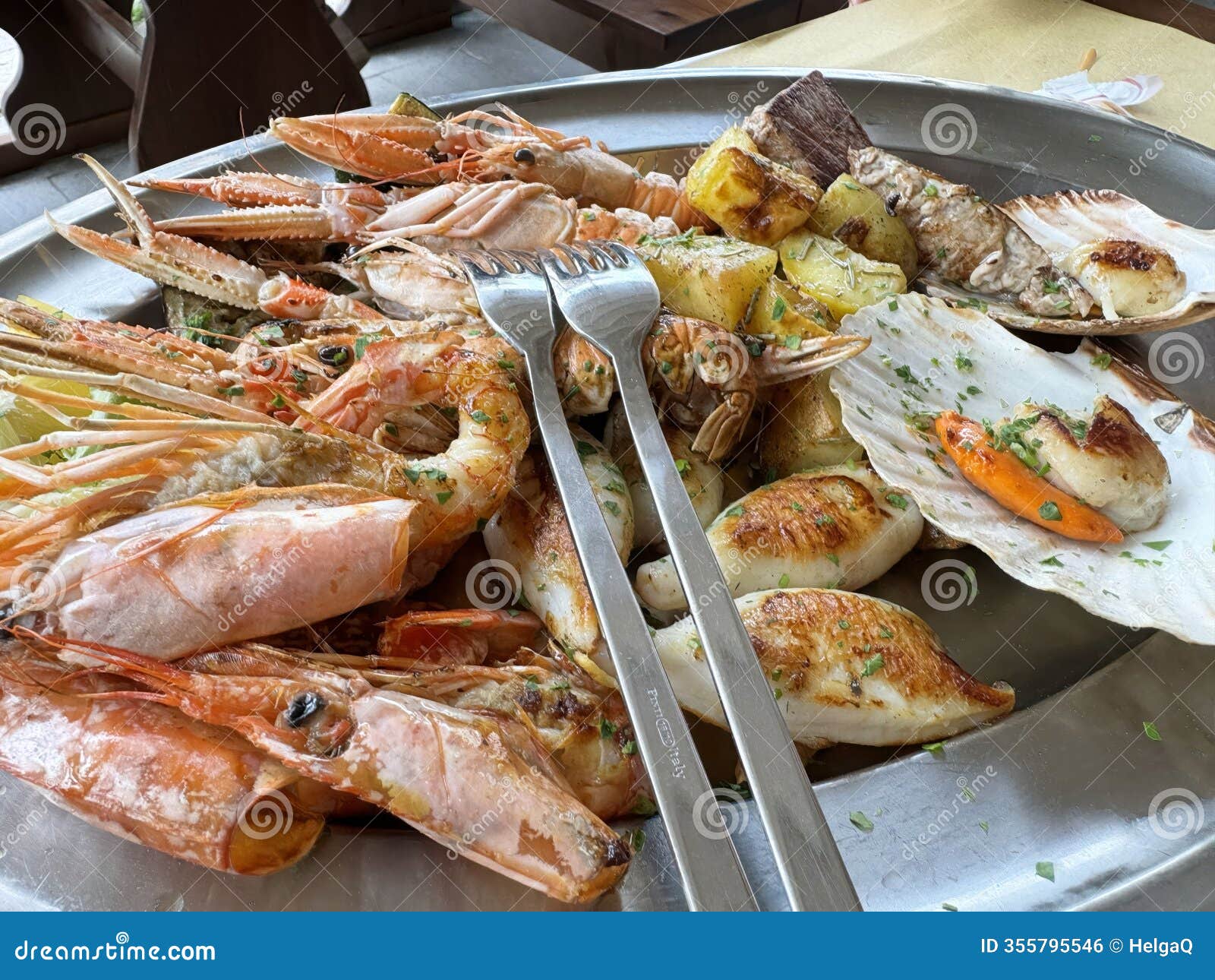Delicious Mixed Seafood Platter with Grilled Vegetables and Herbs, Menu ...