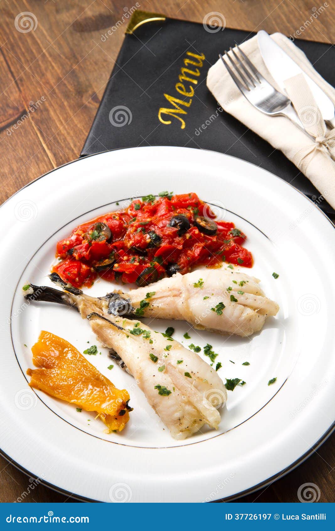 Delicious monkfish stock image. Image of garlic, caper - 37726197