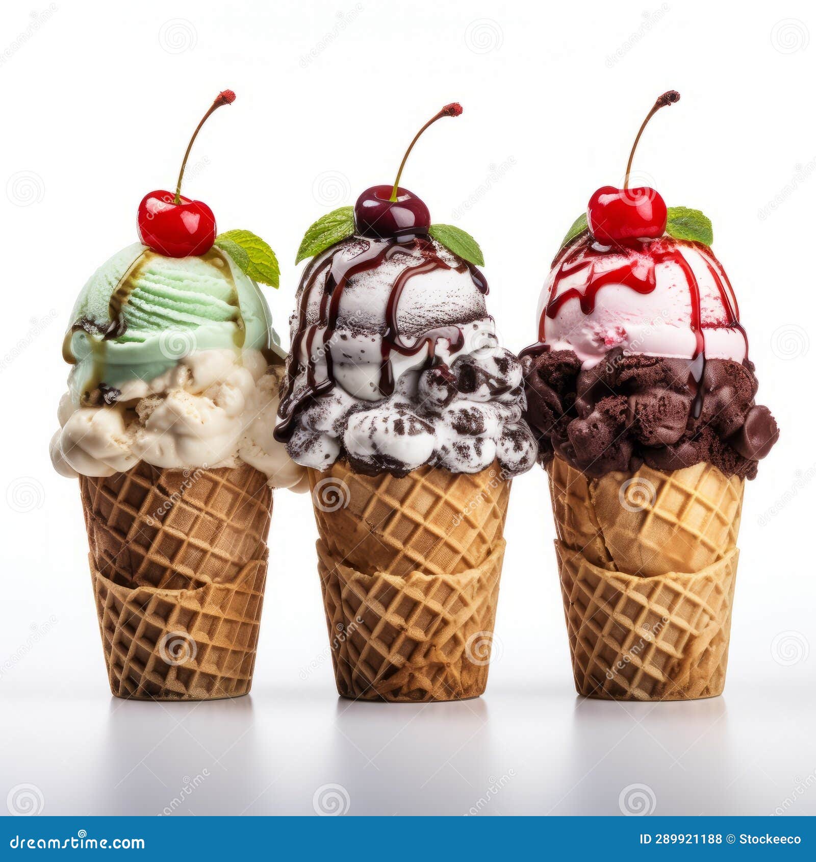 Delicious Mousse Mini Ice Creams in Dark Green and Red Cone Stock ...