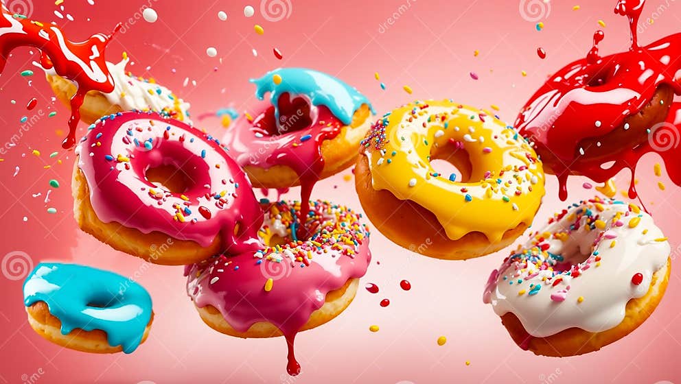 Delicious Multi-colored Donuts on a Colored Background Stock ...