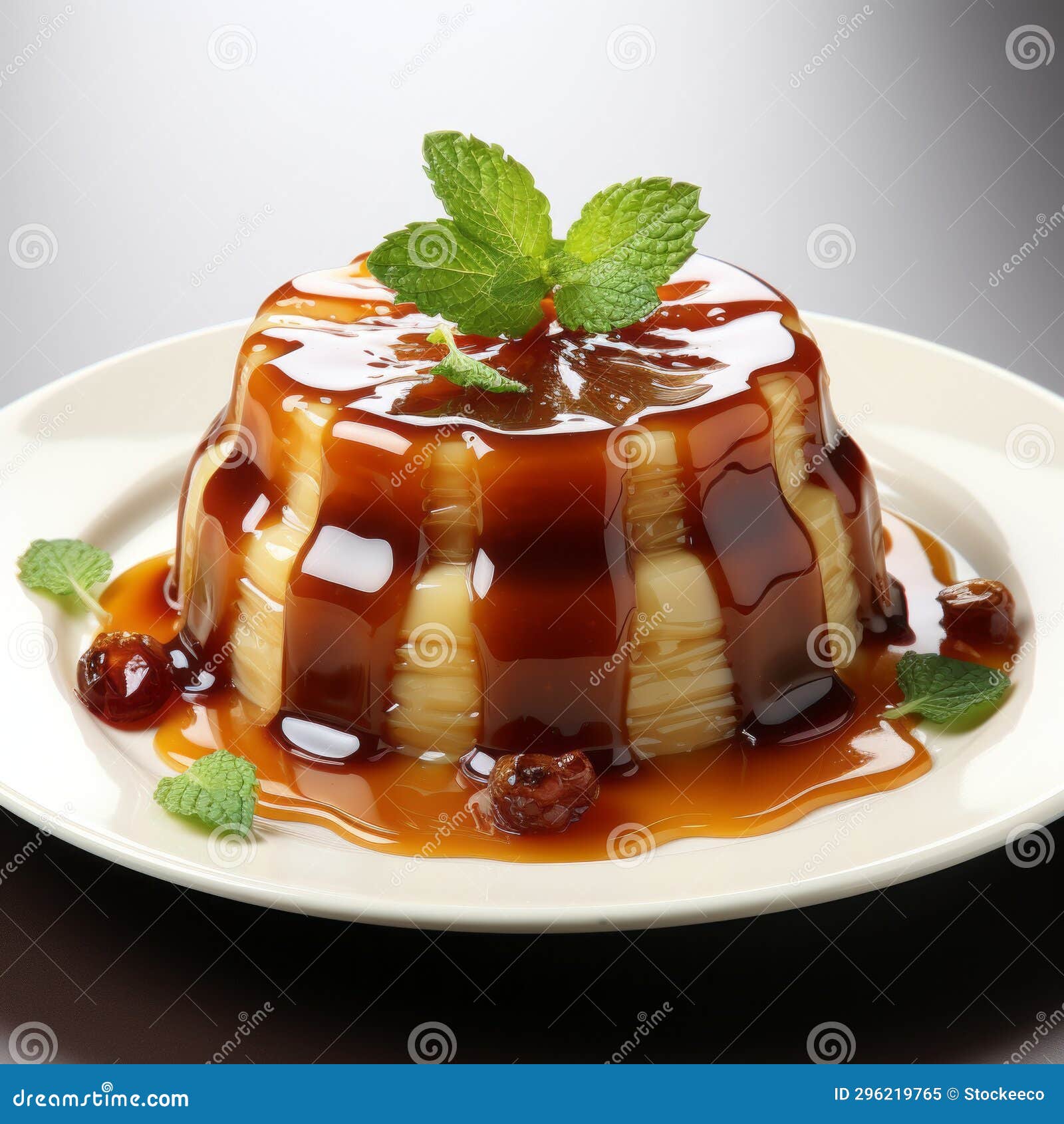 Delicious Multi-layered Pudding with Caramel Sauce Stock Illustration ...
