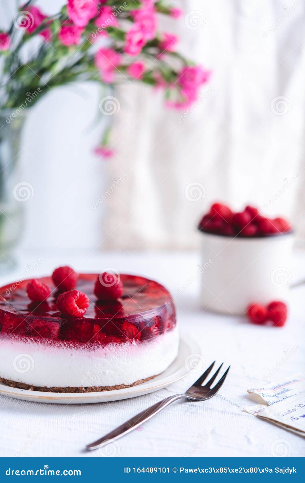 Delicious No Bake Cheesecake on White Background Stock Image - Image of ...