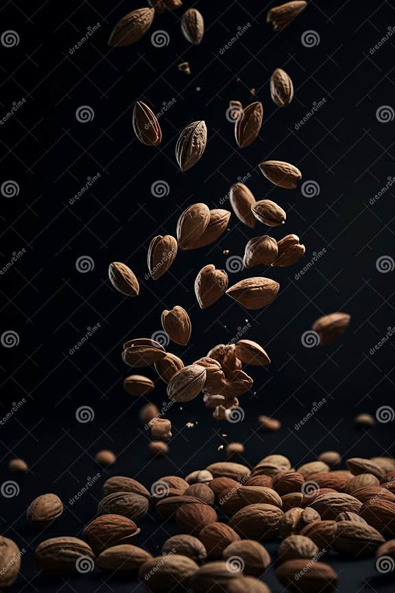 Delicious Nuts Floating in the Air, Brown Nut Seeds Exploding Beautiful ...