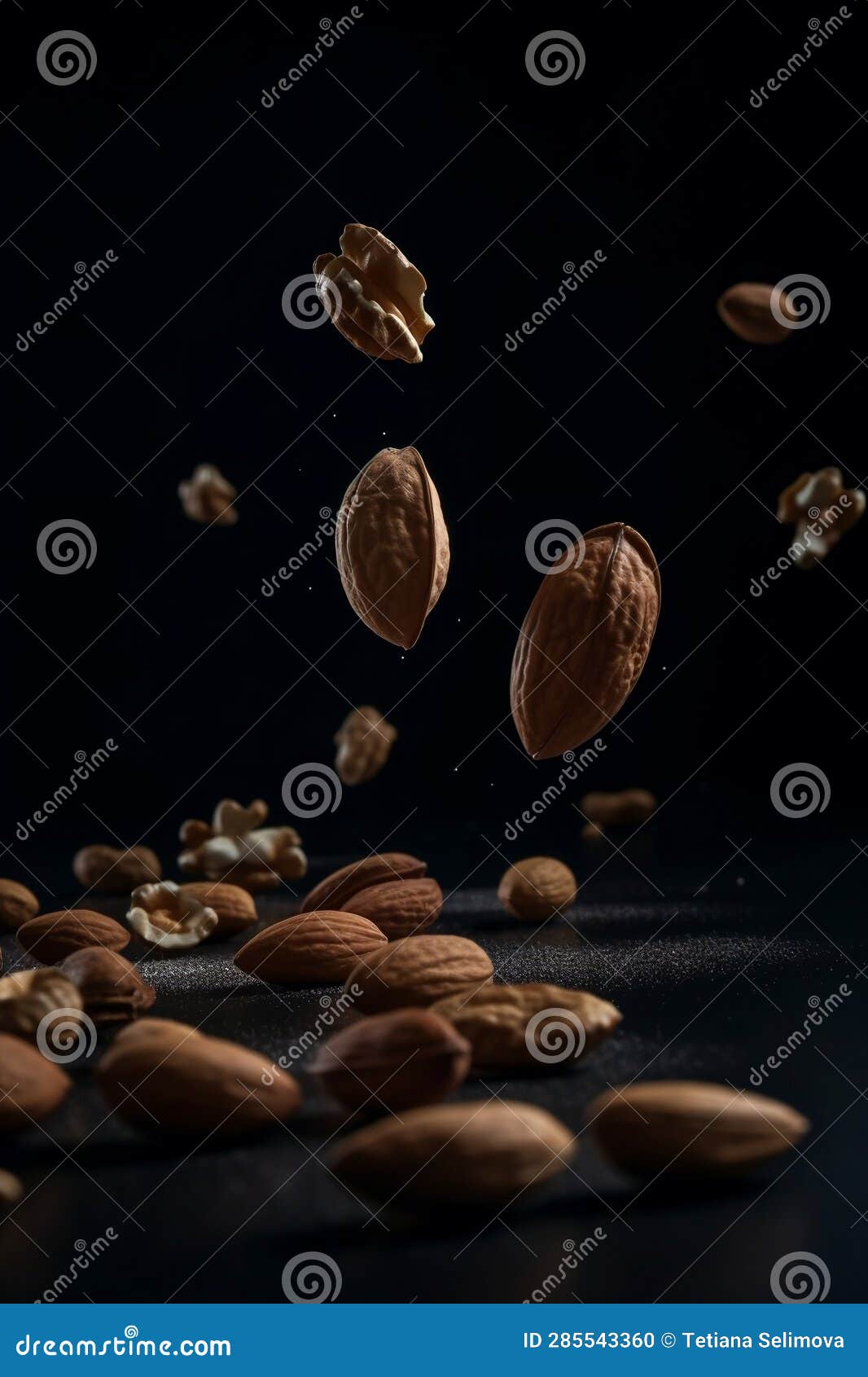 Delicious Nuts Floating in the Air, Brown Nut Seeds Exploding Beautiful ...