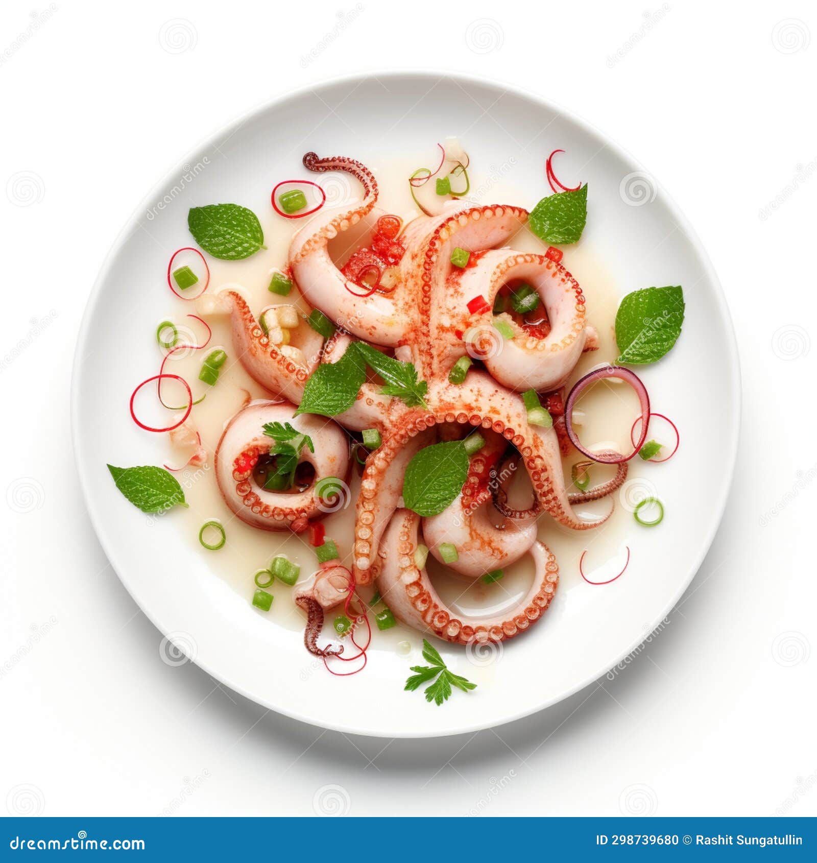 Delicious Octopus on a White Dish, Top View Stock Photo - Image of ...