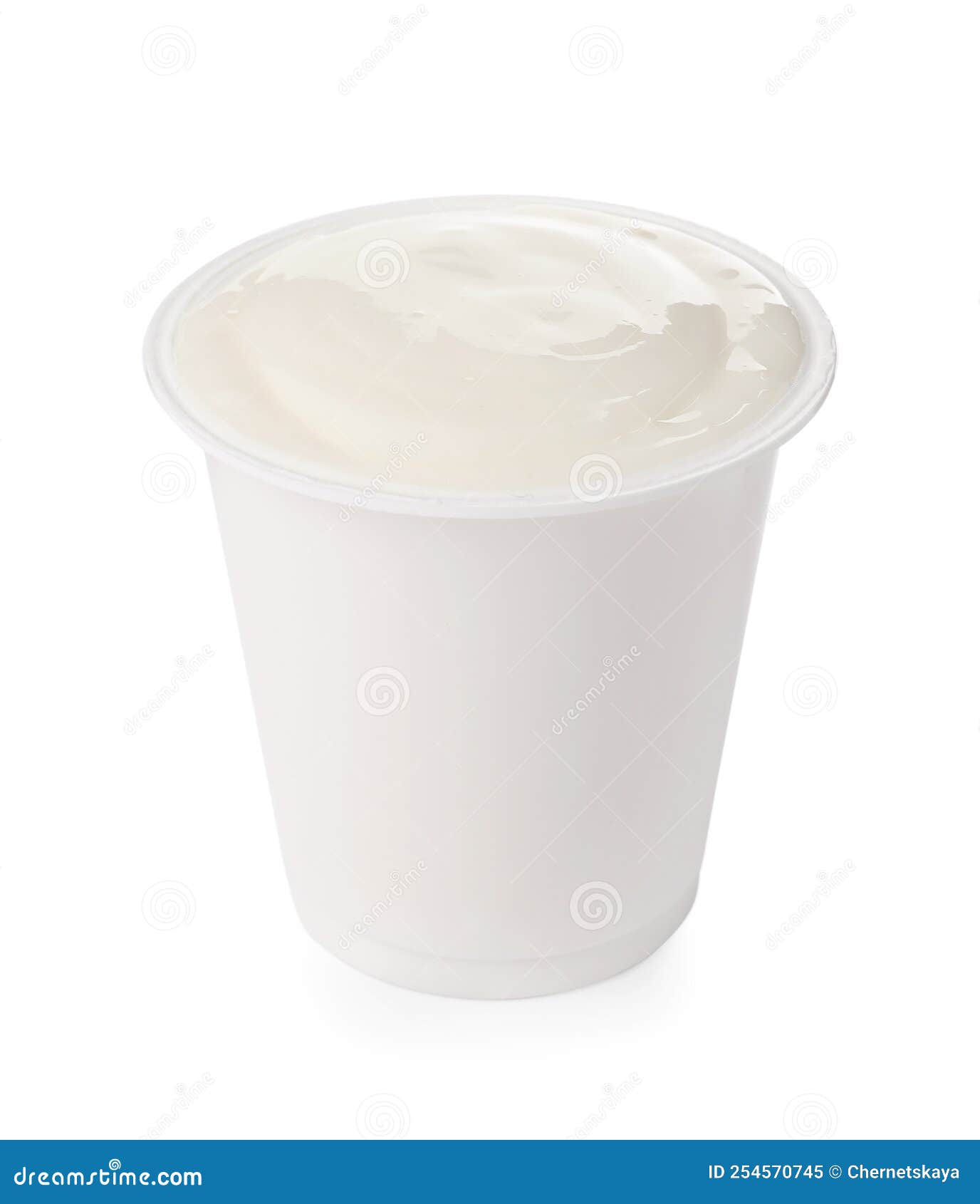 Delicious Organic Yogurt in Plastic Cup Isolated on White Stock Image ...