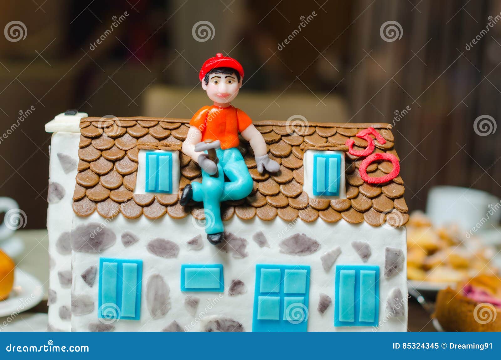 Delicious Original Cake Decorated with Figure of Builder Stock Image ...