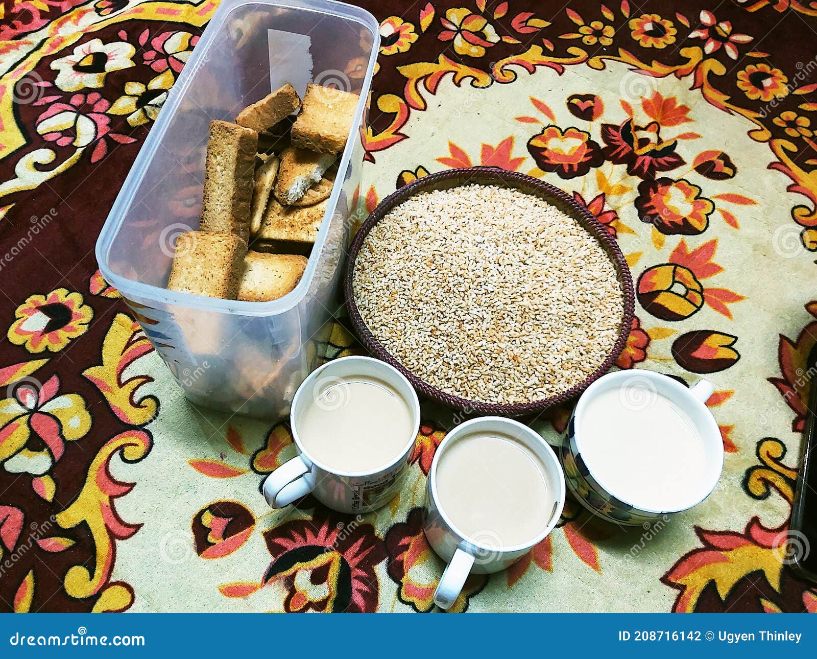 Delicious Parched Rice with Tea Breakfast Stock Photo - Image of snack ...