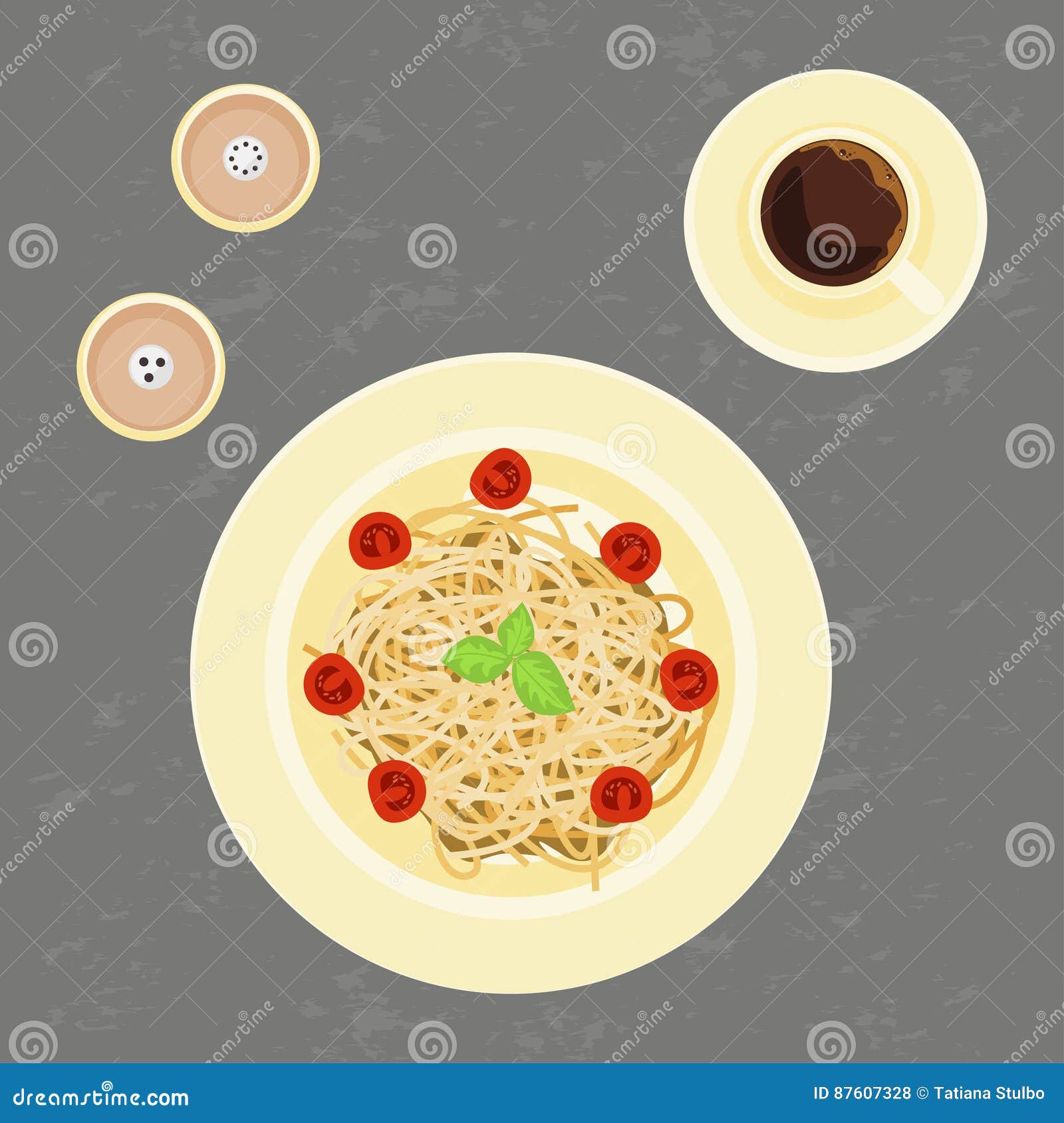 Delicious pasta and coffee stock vector. Illustration of gourmet - 87607328