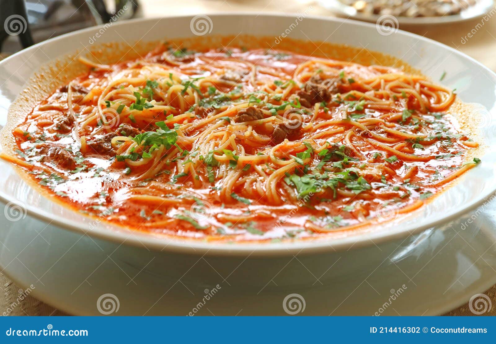 Delicious Peruvian Beef Noodle Soup Called Sopa Criolla Stock Photo ...