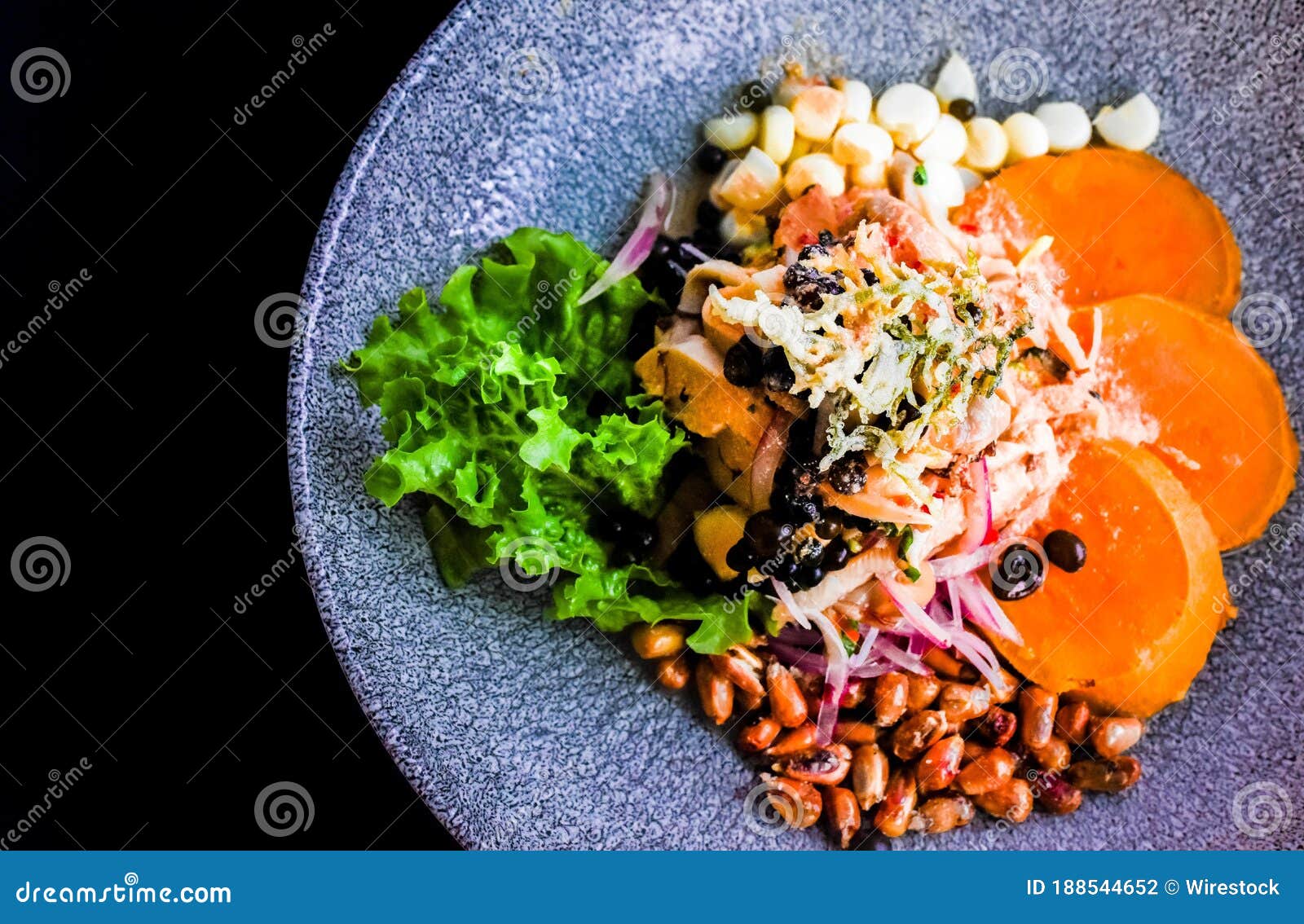 Delicious Peruvian Ceviche Dish in Beautiful Plate Stock Photo - Image ...