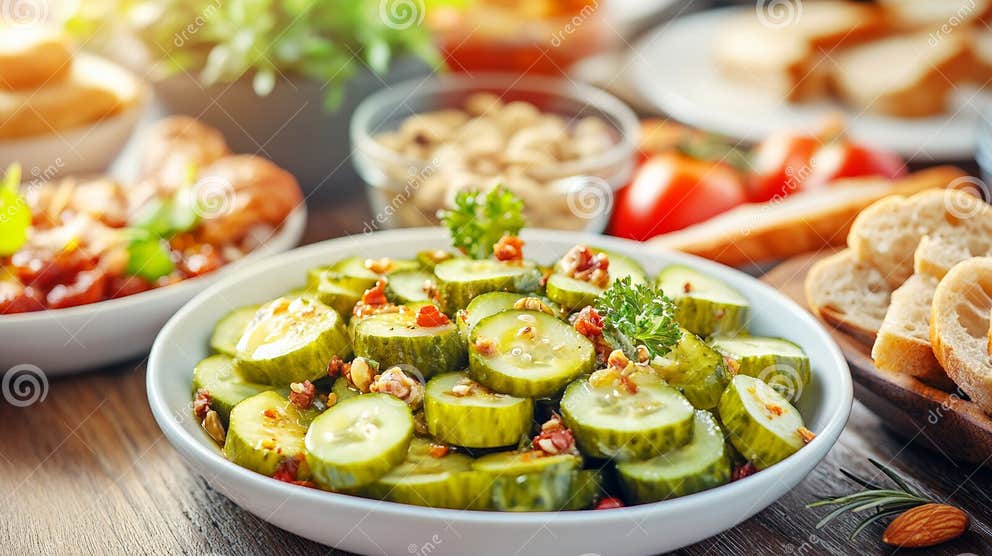 Delicious Pickled Cucumbers on a Decorative Plate Complementing Various ...