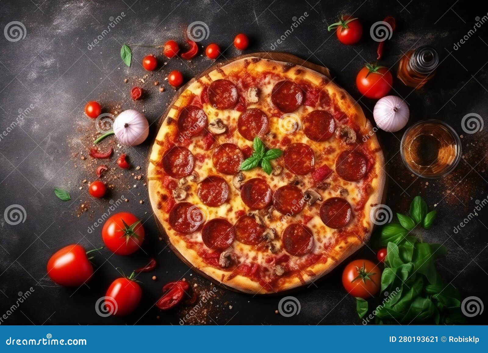 Delicious Pizza Background Design with Empty Space Stock Illustration ...
