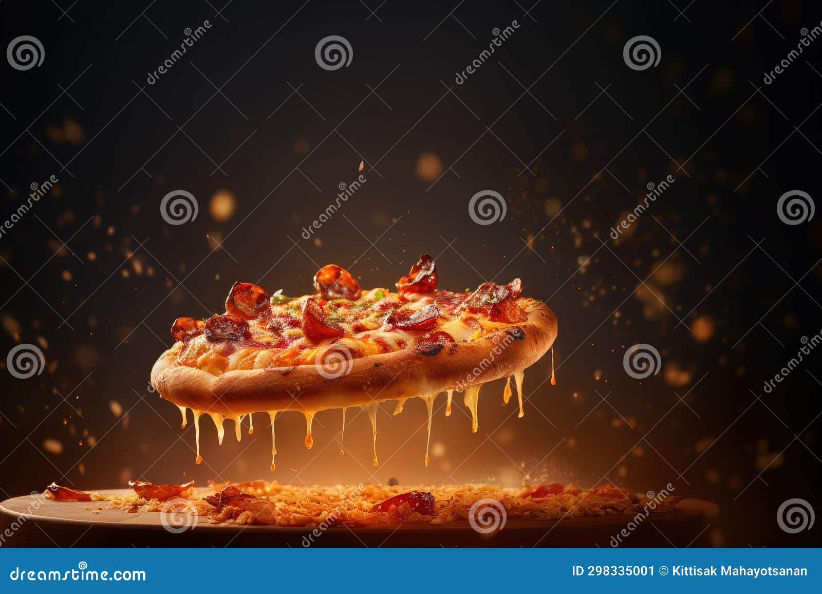 Delicious Pizza Floating in the Air , with Copy Space, Beautiful ...