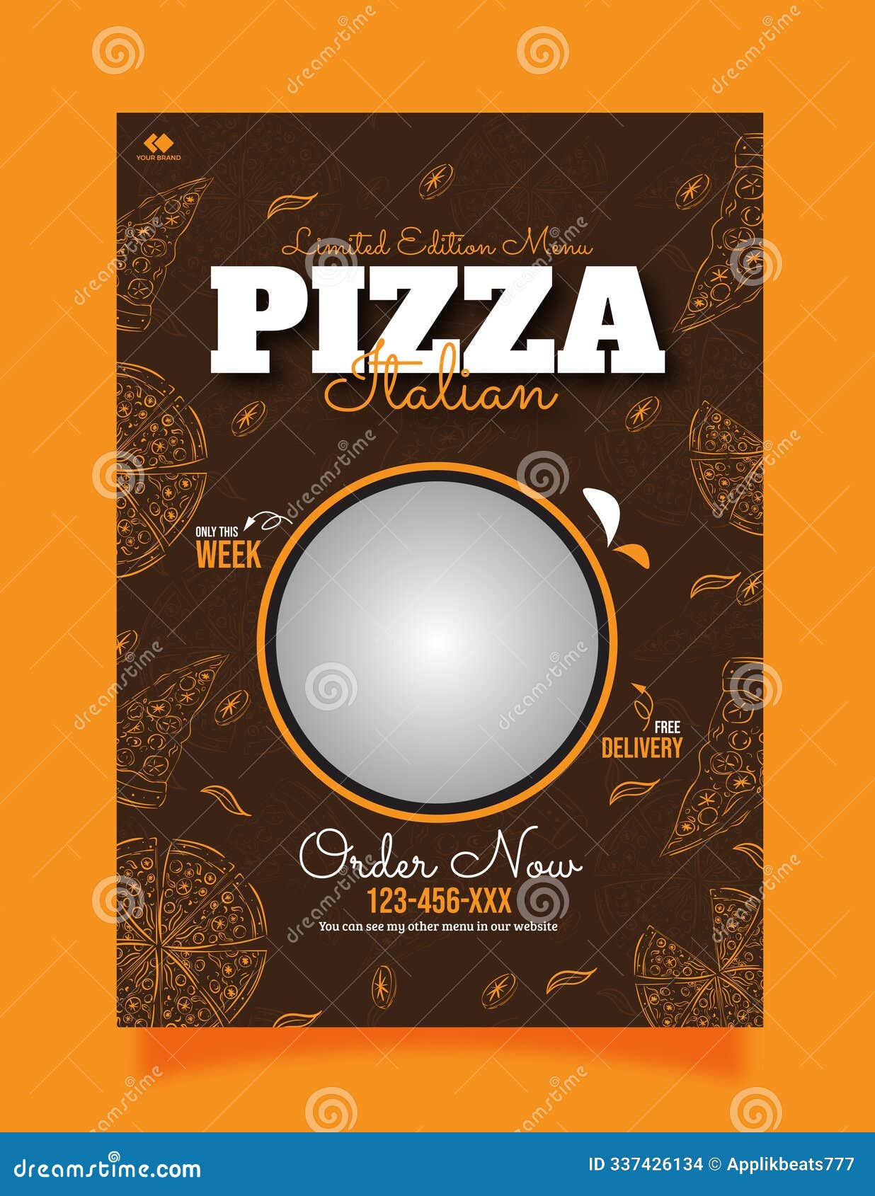 Delicious Pizza and Food Menu Flyer Template with Hand Drawing Stock ...