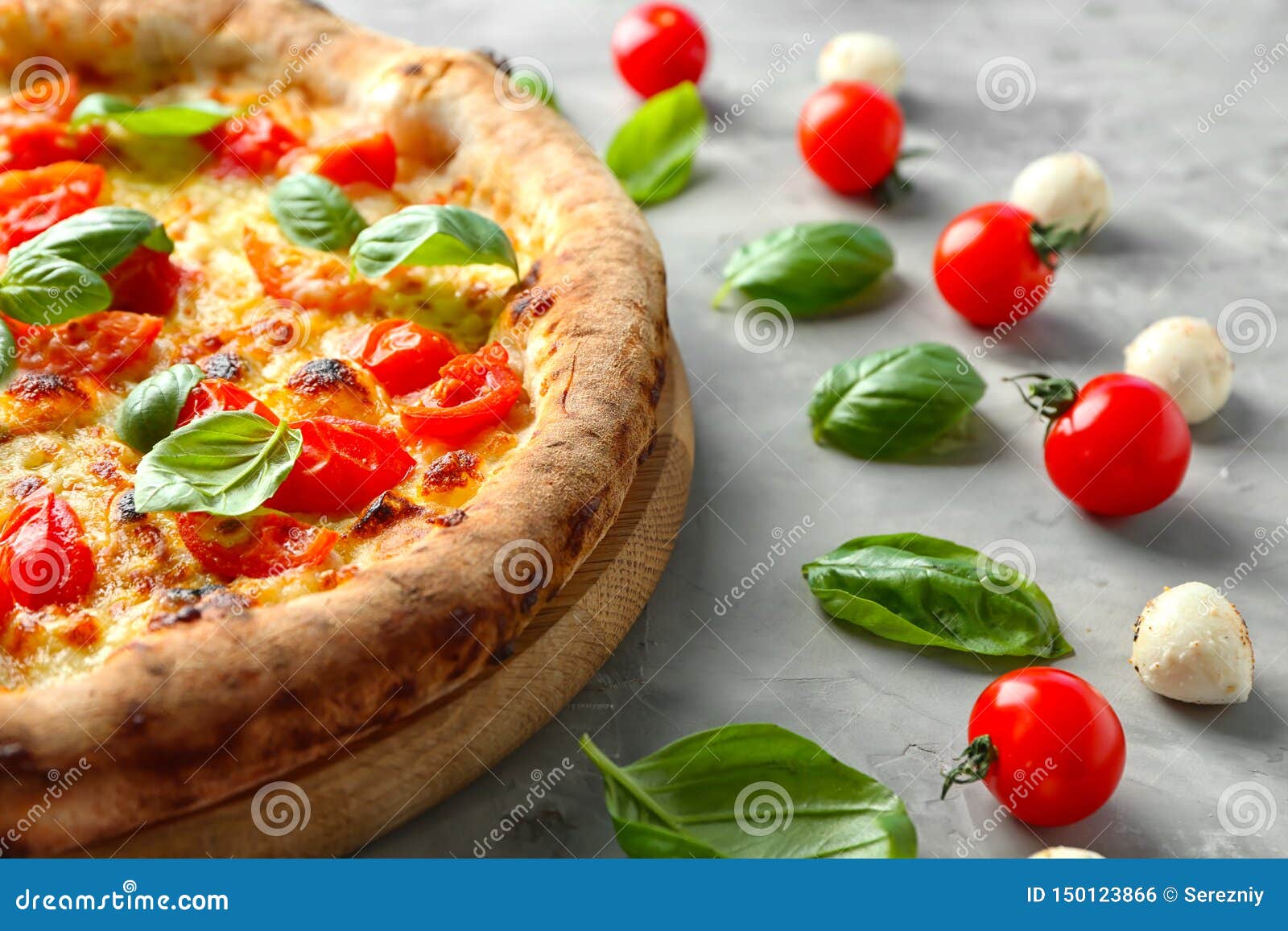 Delicious Pizza on Grey Background Stock Photo - Image of closeup ...