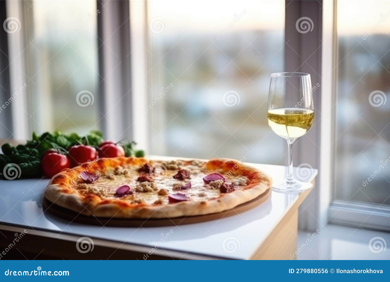 Delicious Pizza on Restaurant Table, Near Window , AI Generated Stock ...