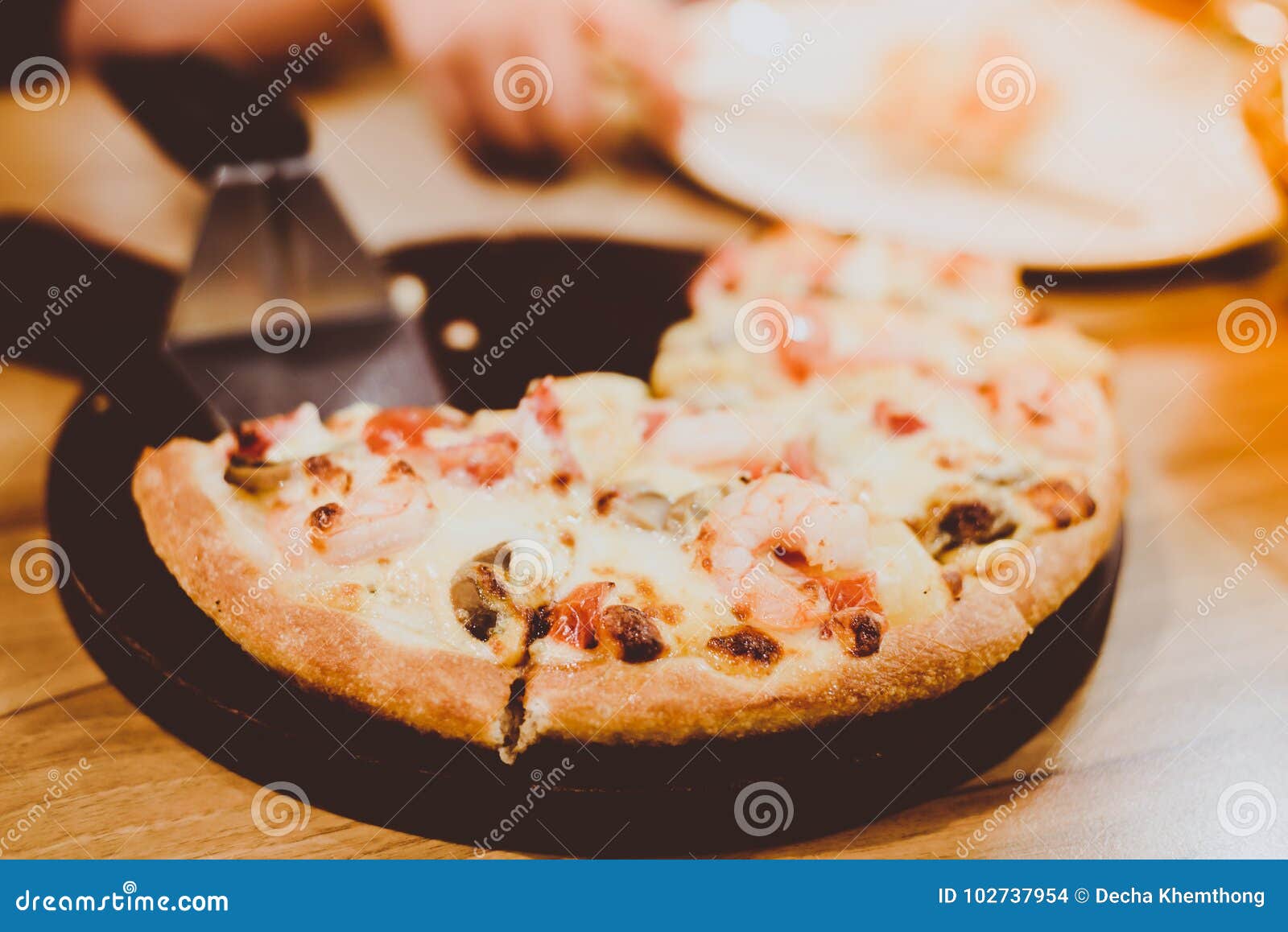 Shrimp Cocktail, Pizza Table. Stock Photo - Image of pine, crust: 102737954