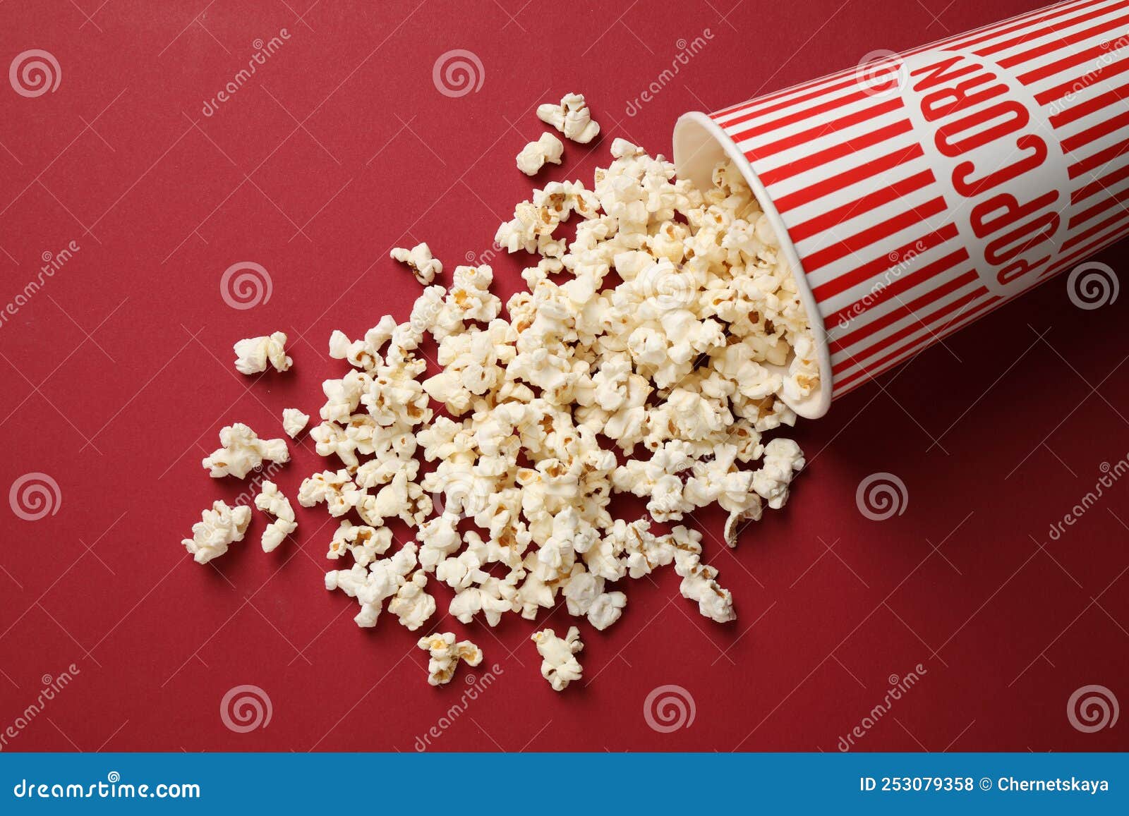 Delicious Popcorn on Red Background, Above View Stock Photo - Image of ...