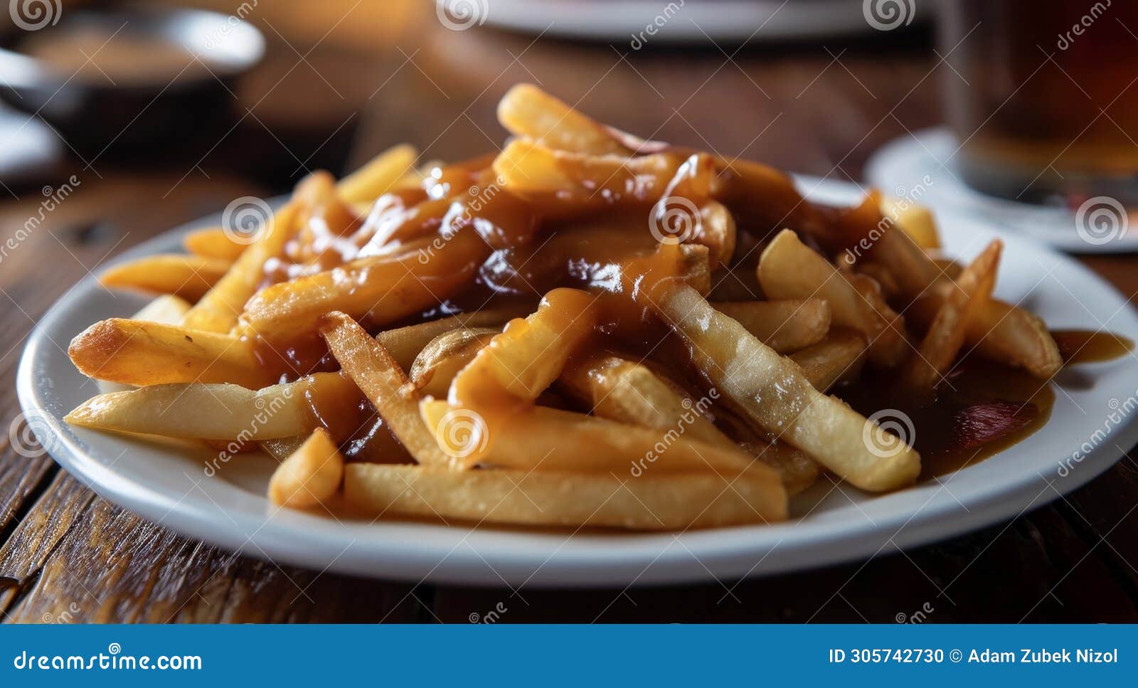 Classic Poutine Dish With Beer In The Background, AI Generated Stock ...