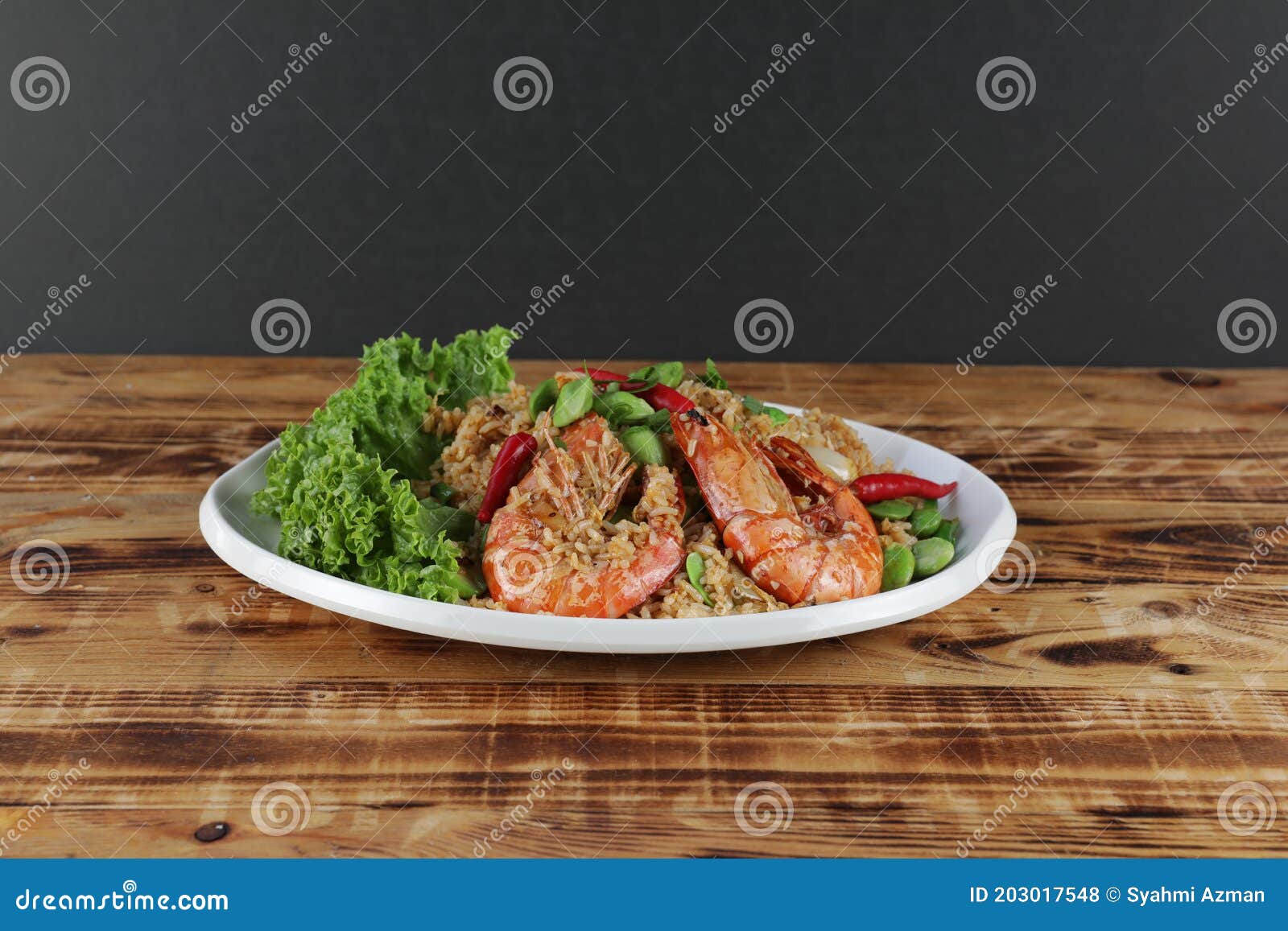 Delicious Prawn Fried Rice with Salad and Stinky Bean Stock Photo ...