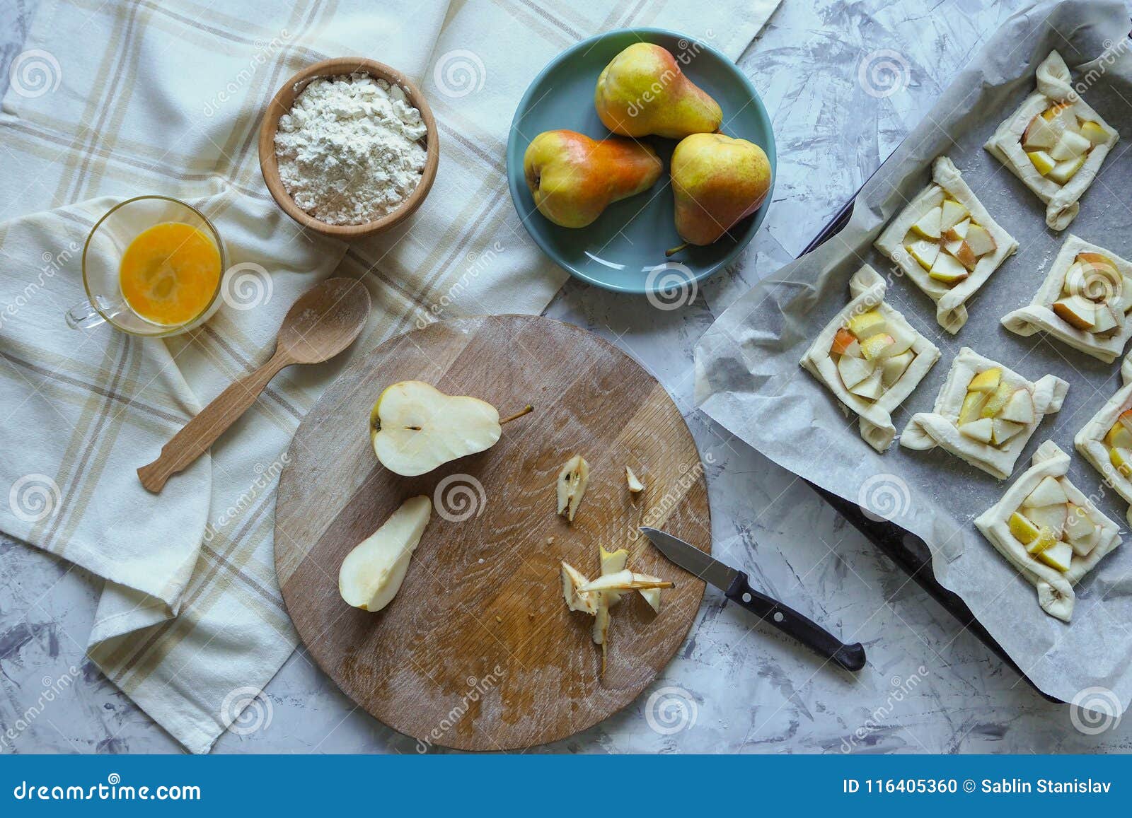 Delicious Puff Pastry Pies. Process of Manufacturing. Stock Photo ...