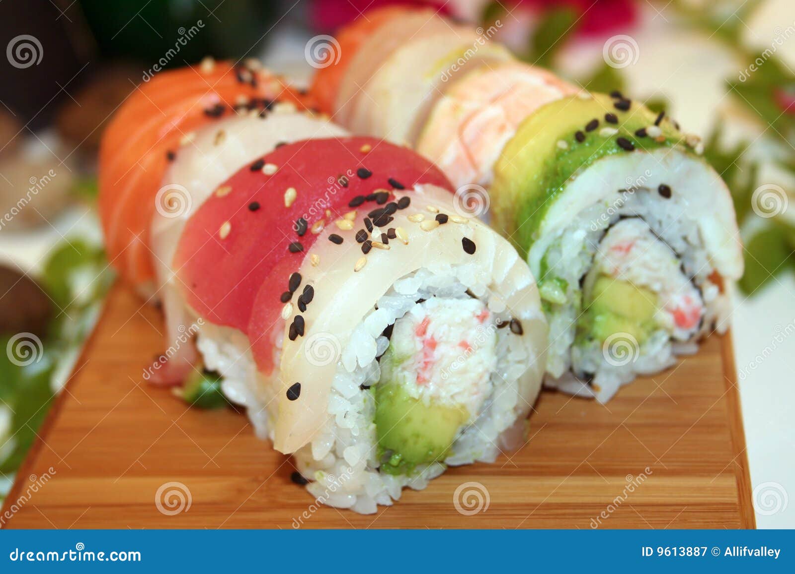 A Delicious Rainbow Roll of Colorful Sushi Stock Image - Image of ...