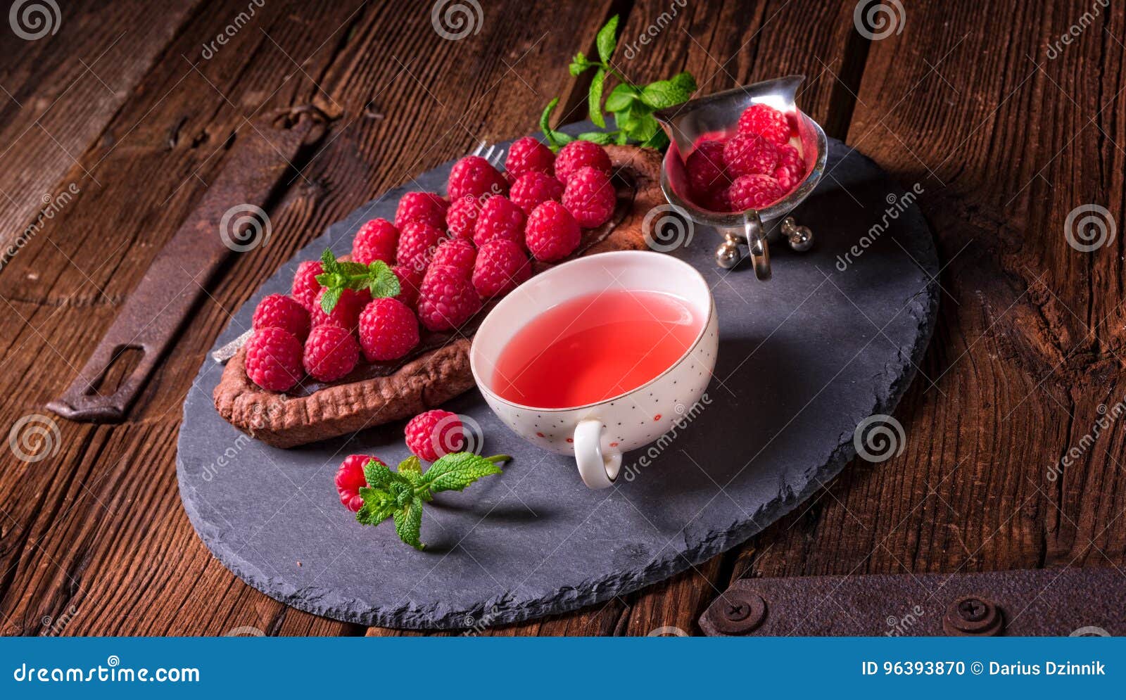 Delicious Raspberry Chocolate Tart with Ricotta Cheese Stock Photo ...