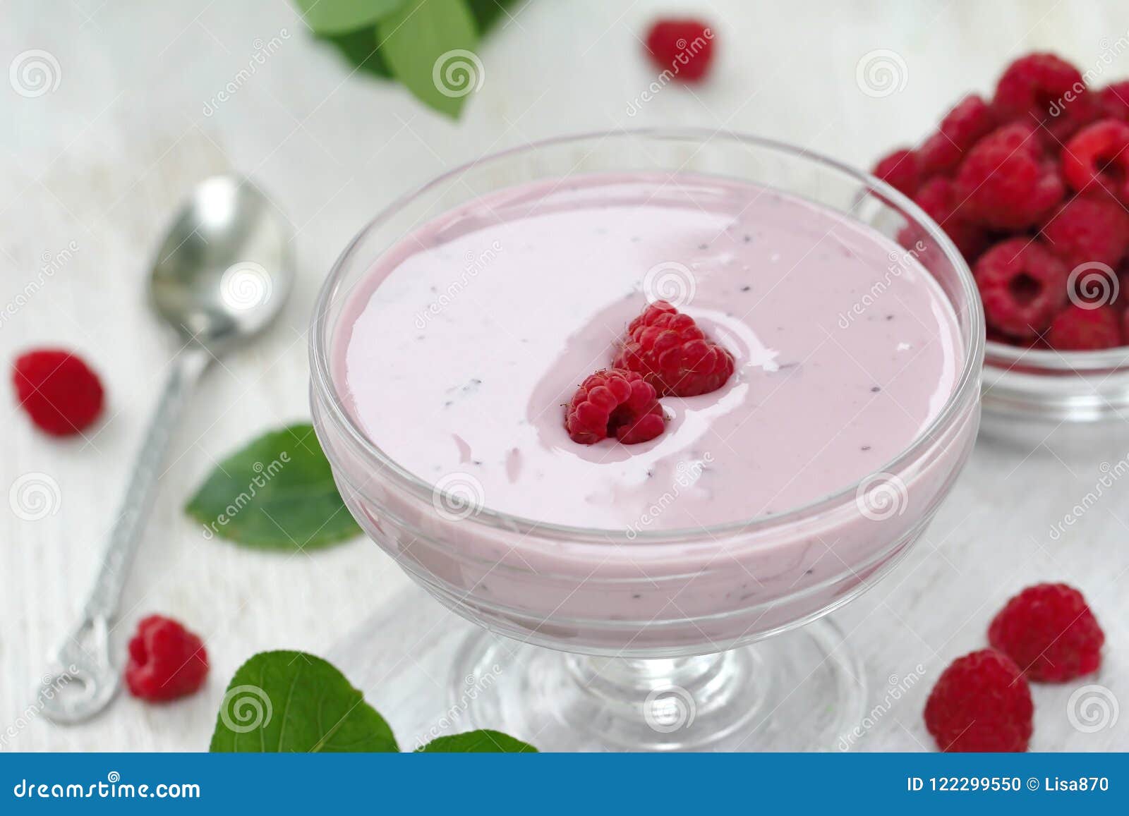 Delicious Raspberry Mousse in a Bowl Stock Photo - Image of cream ...