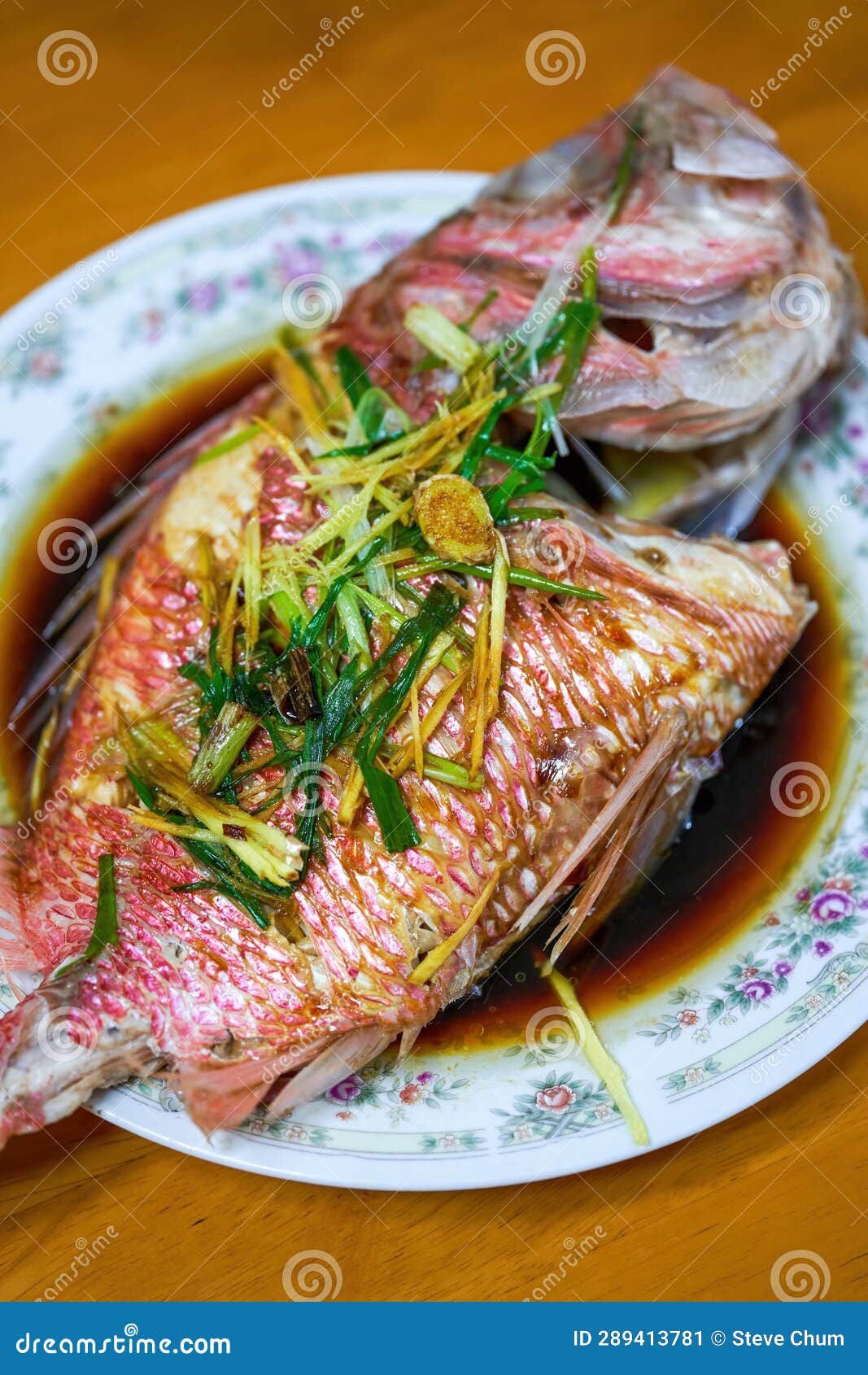 A Delicious Red Steamed Bigeye Snapper Stock Image - Image of studio ...