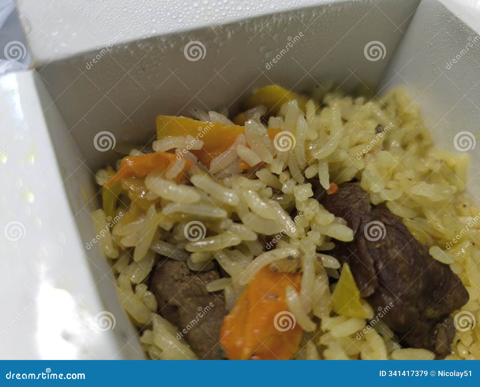 Delicious Rice Pilaf with Meat in a Cardboard Box Stock Image - Image ...
