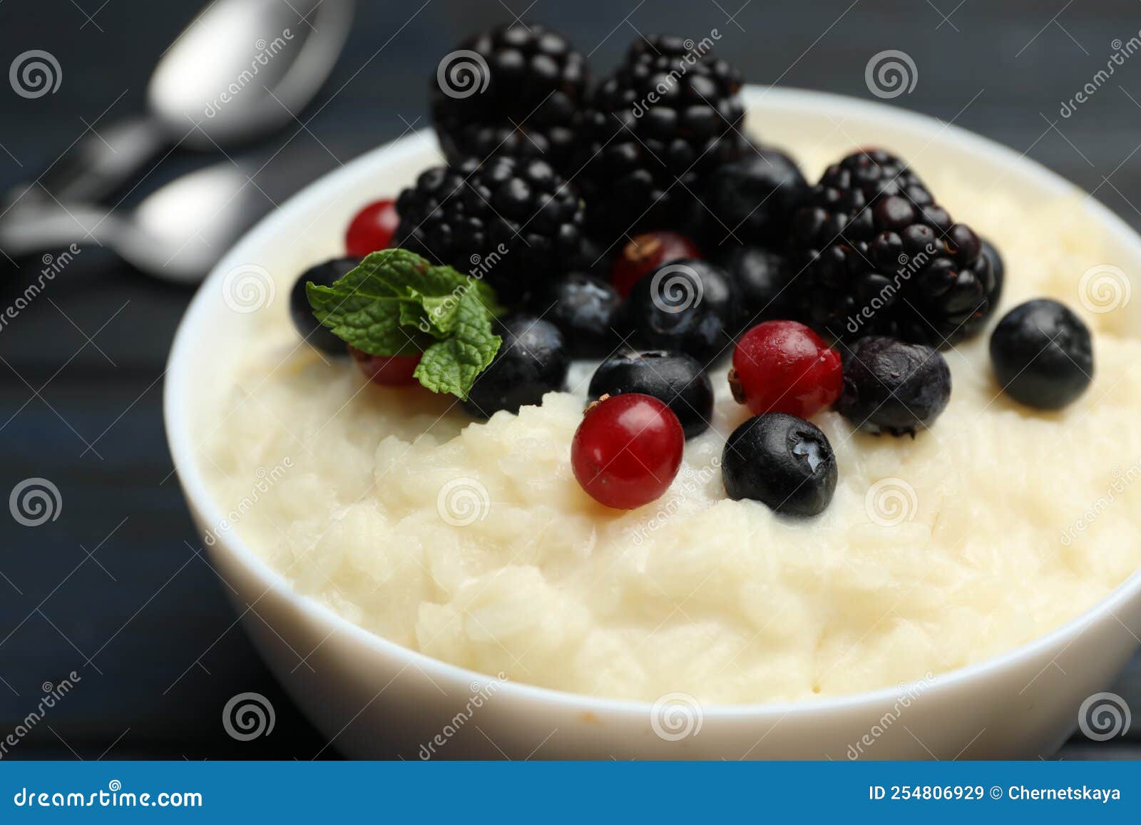 Delicious Rice Pudding with Berries, Closeup View Stock Image - Image ...