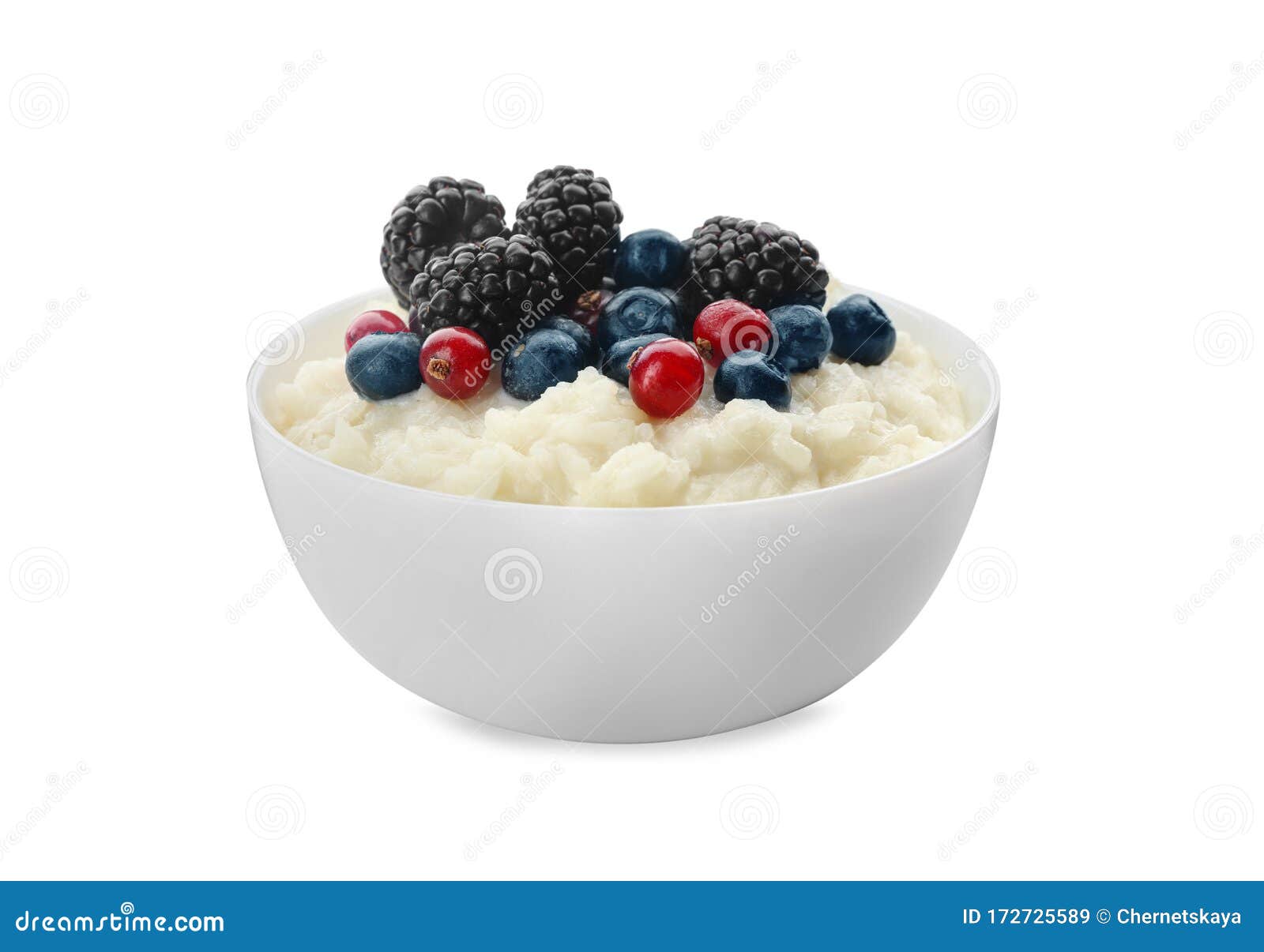 Delicious Rice Pudding with Berries on White Stock Image - Image of ...