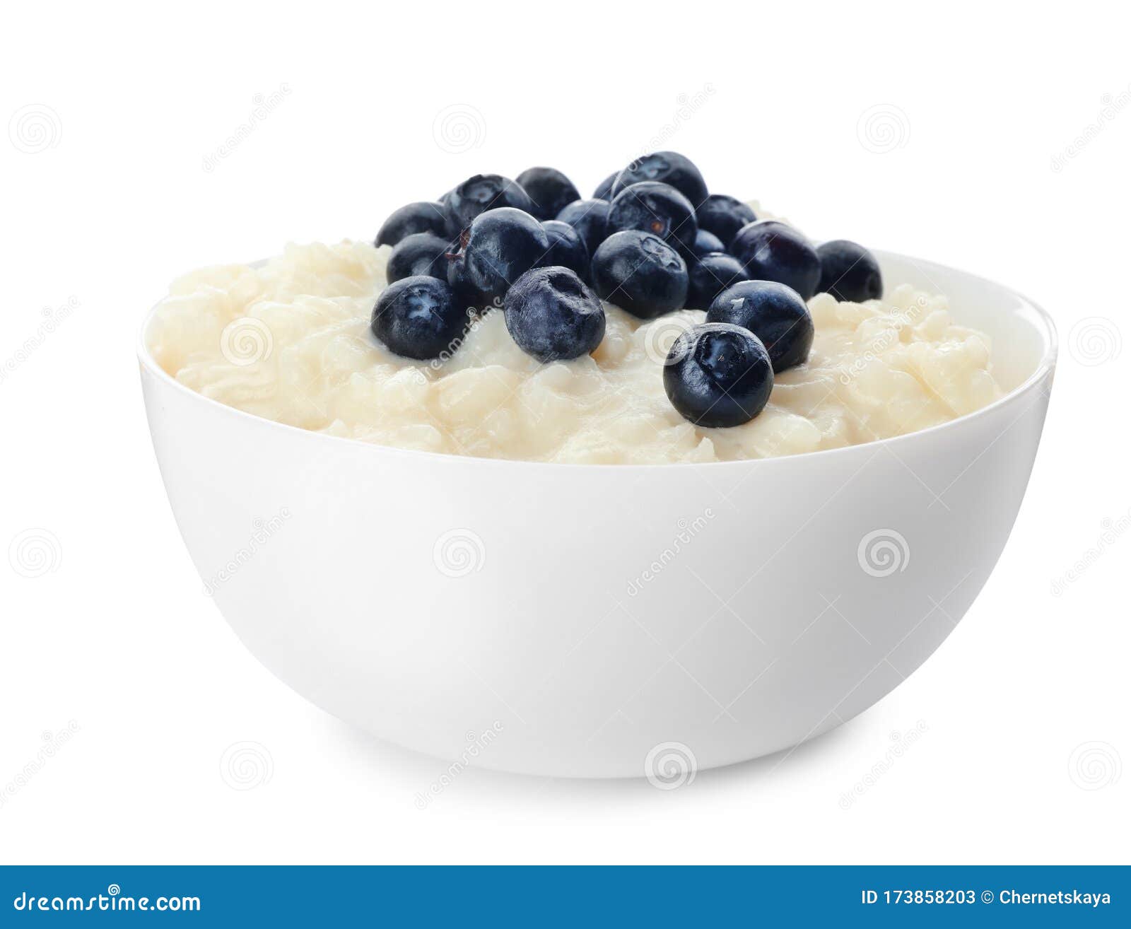 Delicious Rice Pudding with Blueberries Isolated on White Stock Image ...