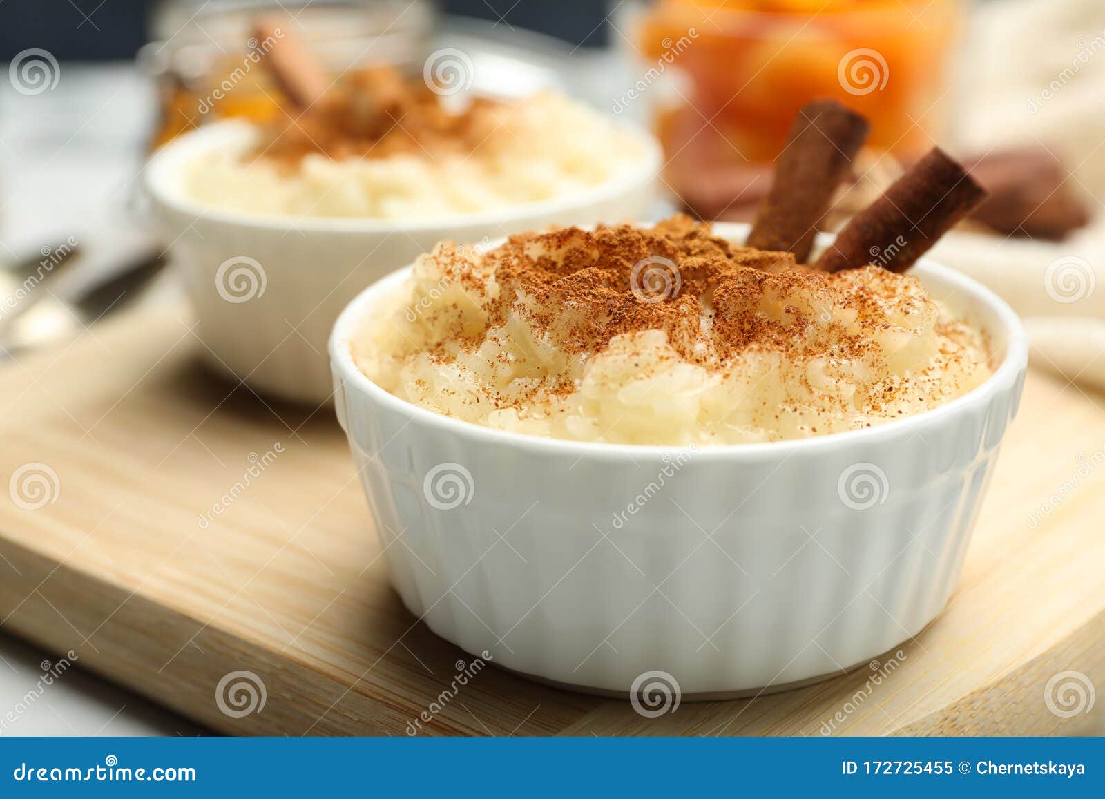 Delicious Rice Pudding with Cinnamon on Board, Closeup Stock Image ...