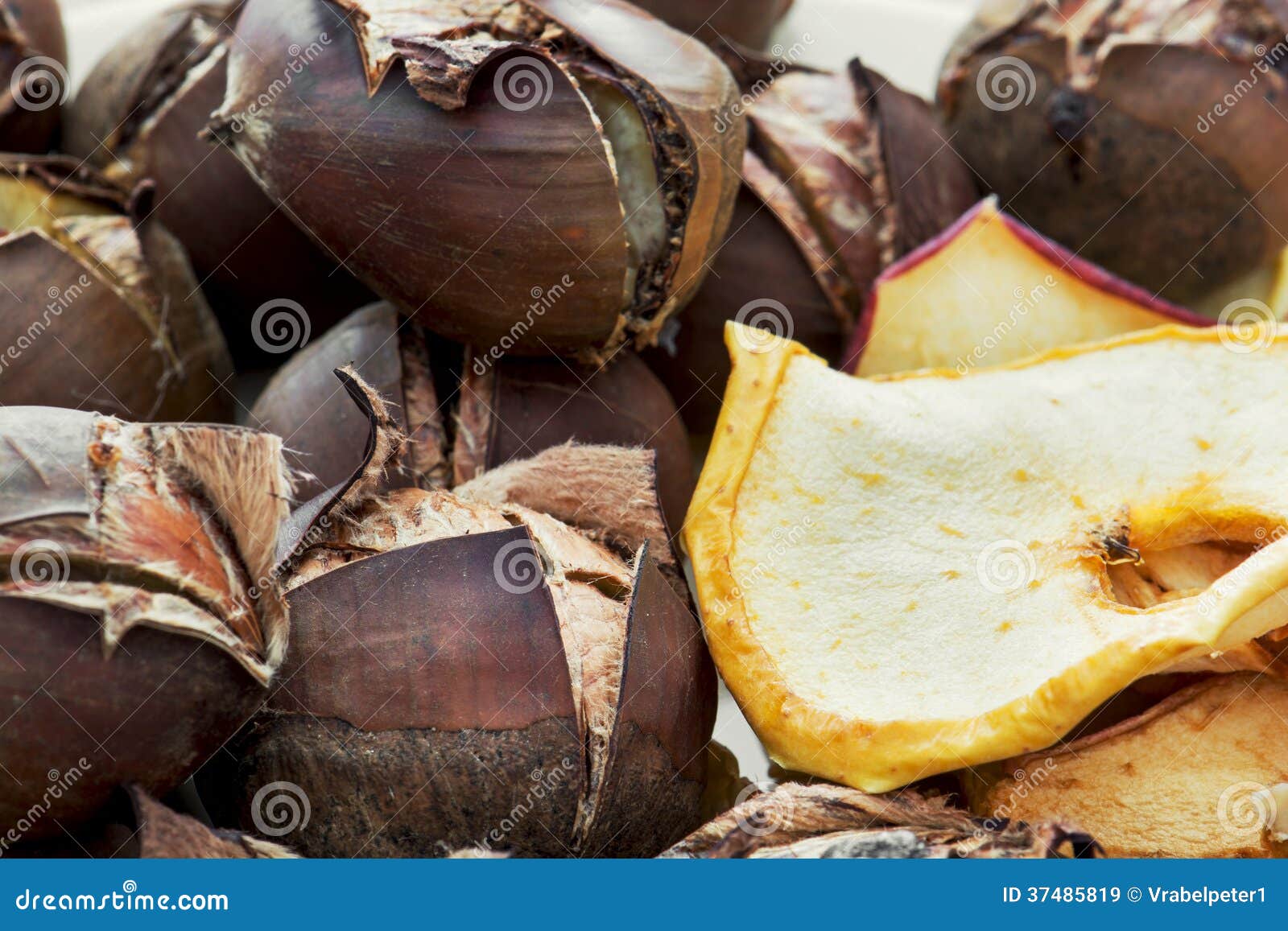 Delicious Roasted Chestnuts and Dried Sliced Apples Stock Image - Image ...