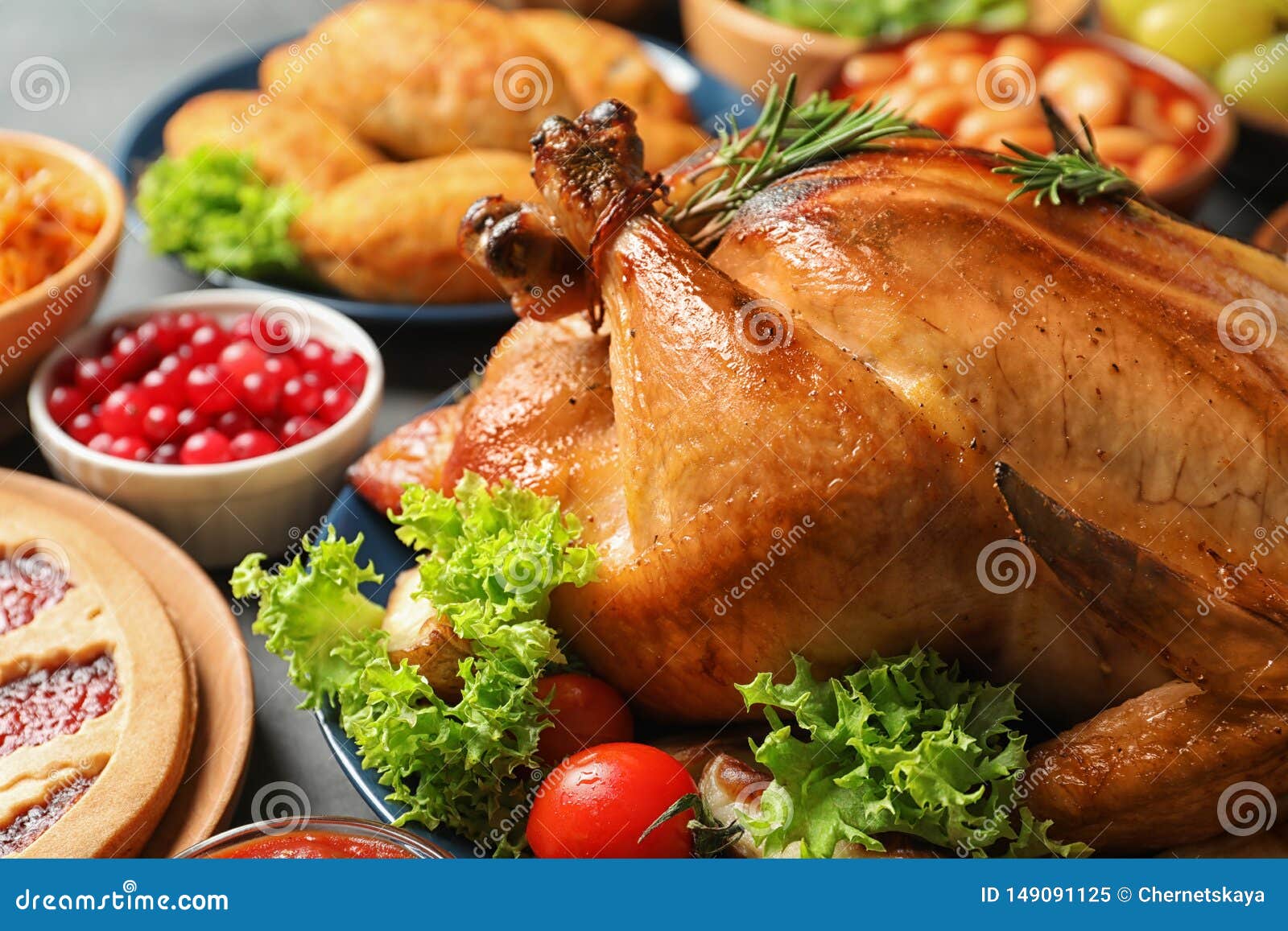 Delicious Roasted Turkey for Traditional Festive Dinner on Table Stock ...
