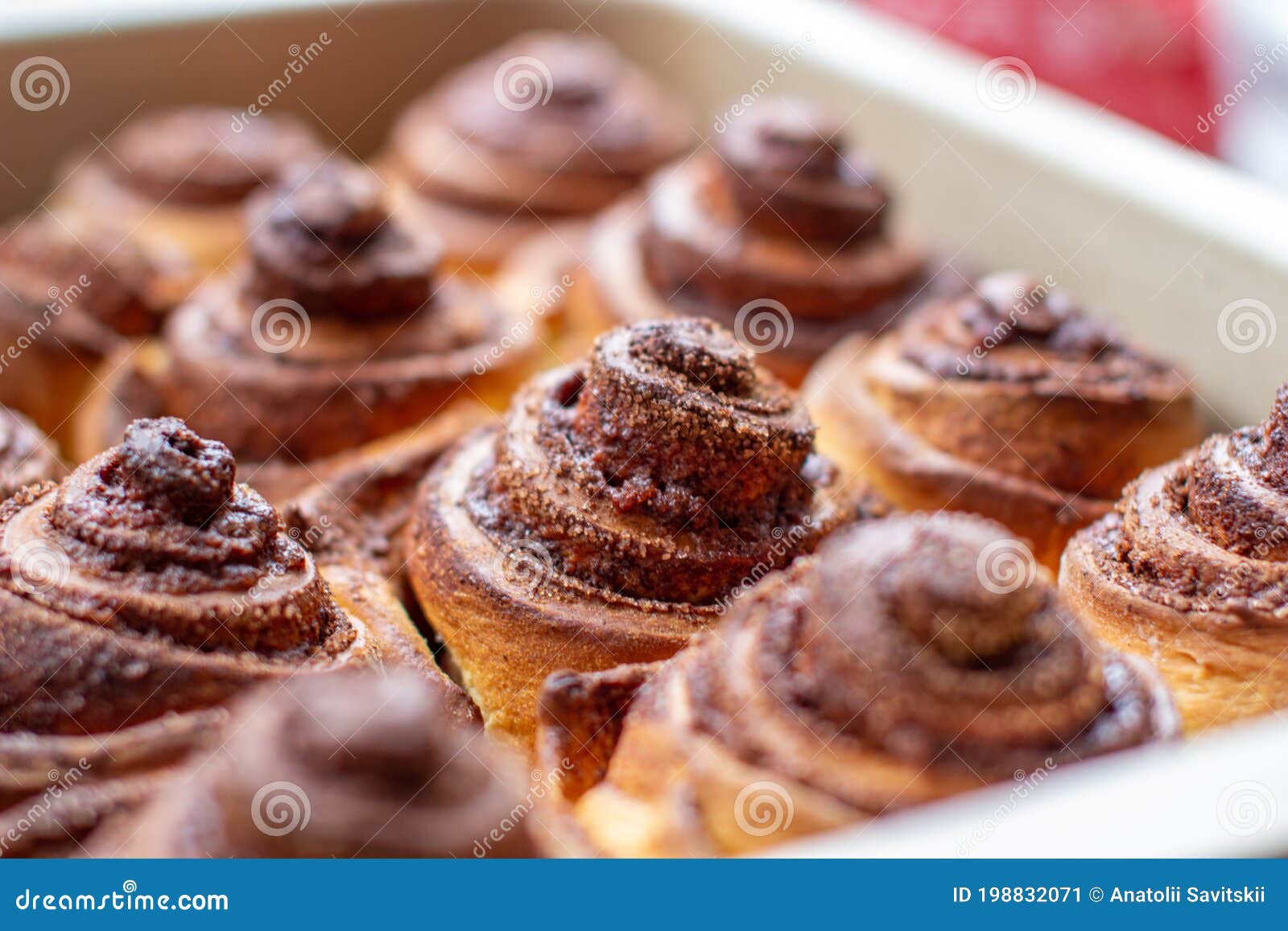 Delicious Round Cinnamon Rolls on a Baking Sheet after the Oven Stock ...