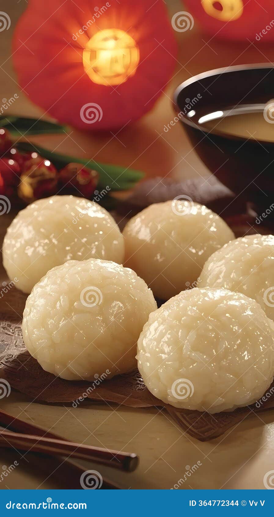 Glutinous Rice Balls Illustration On Red Background Cartoon Vector ...