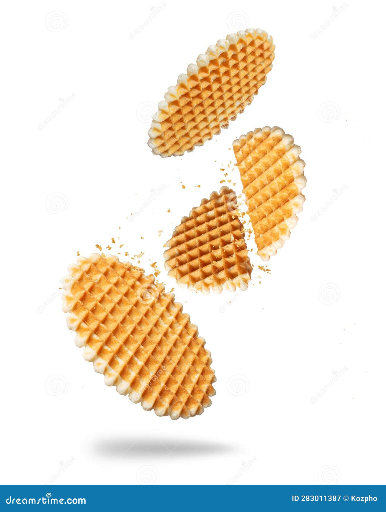 Delicious Round Waffles in the Air Isolated on White Background Stock ...