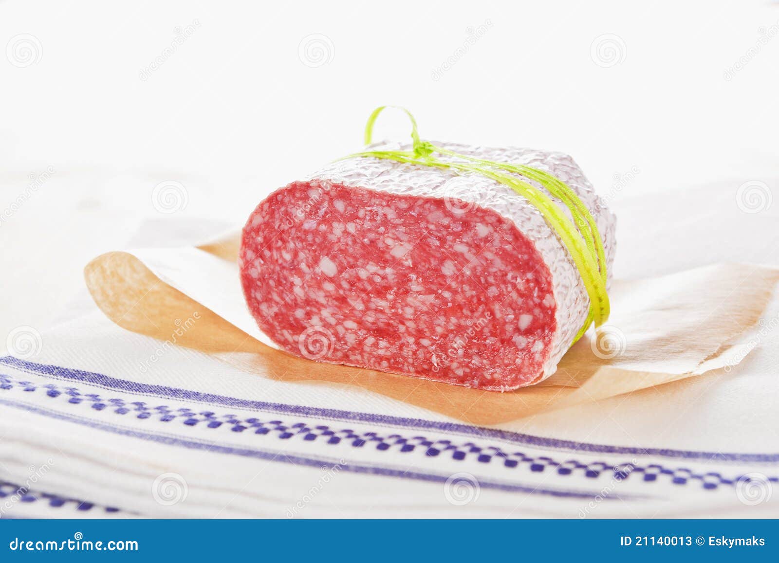 Delicious salami piece. stock image. Image of eating - 21140013