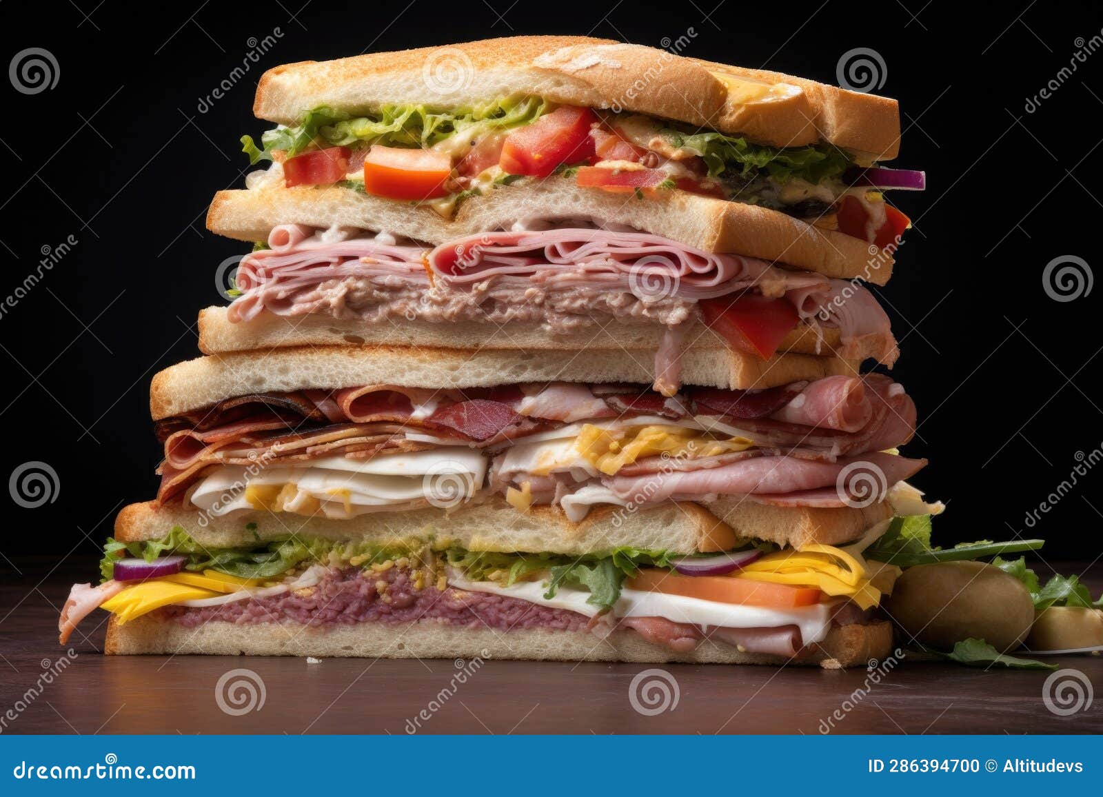 A Delicious Sandwich Cut Diagonally and Stacked Stock Photo - Image of ...
